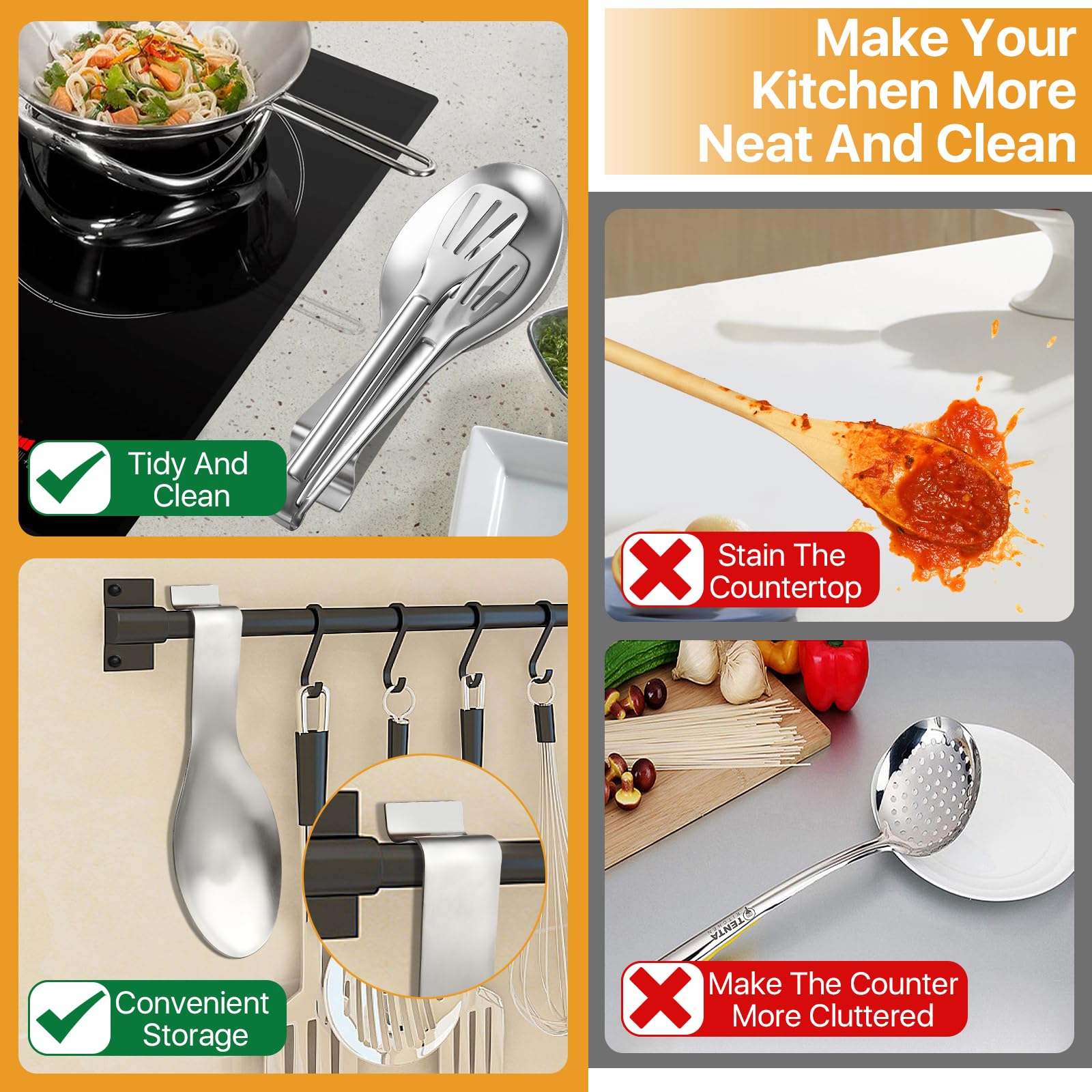 Lainballow 6 Pcs Stainless Steel Spoon Rest, Spatula Ladle Holder, Metal Utensil Rest, Silver Spatula Rest for Kitchen Countertop, Stove Top (Dishwasher Safe)