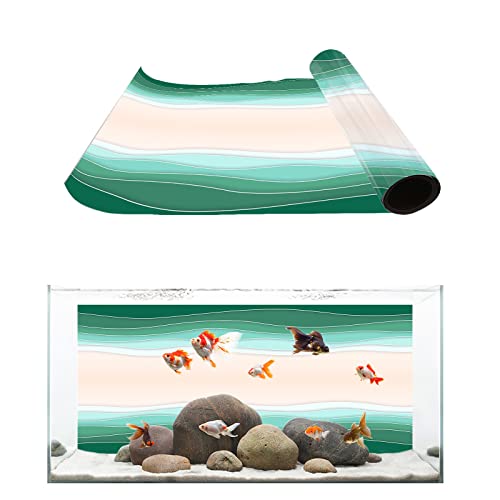 Aquarium Background Ombre Geometric 20.4x36.4 inch Fish Tank Background PVC Fish Backdrop Wallpaper for Background Aquarium Green Gradient Abstract Art Stripes Curves
