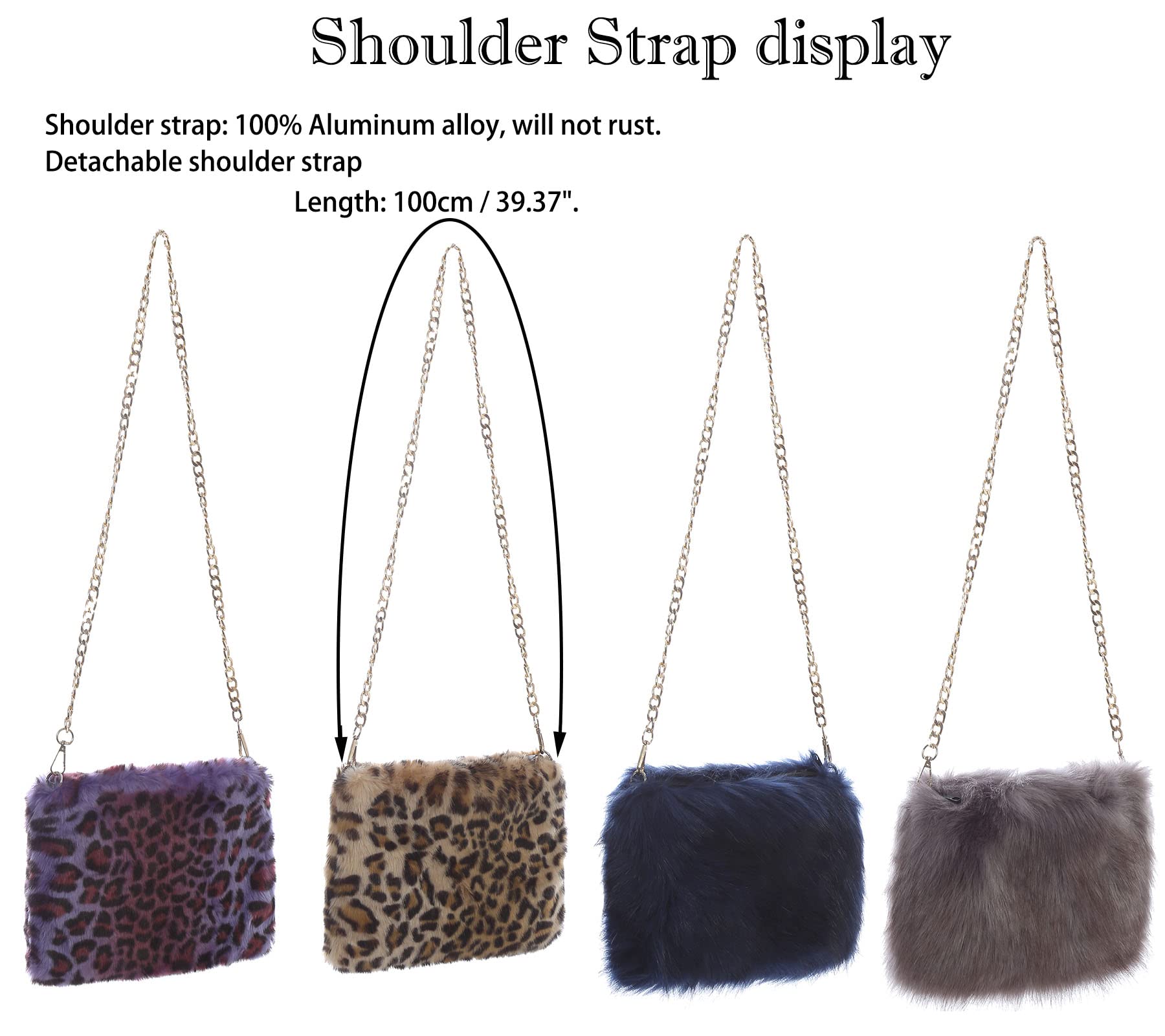 FHQHTH Faux Fox Fur Purse Fuzzy Handbags for Women Evening Handbags Al alloy Shoulder Strap [Multicolor]