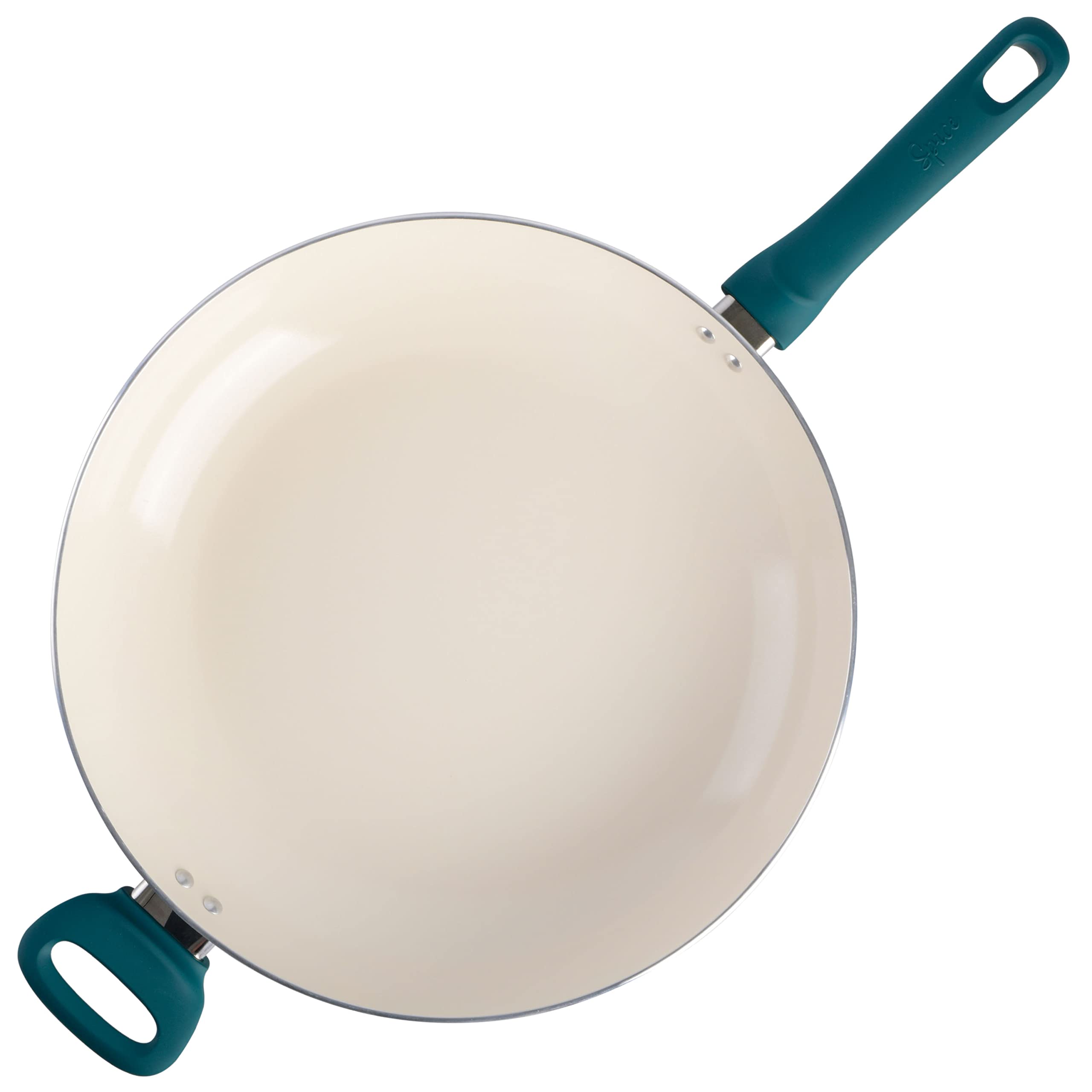 Spice by Tia Mowry 14 Inch Nontoxic Nonstick Ceramic Interior Large Aluminum Fry Pan - Teal (109090.01R)