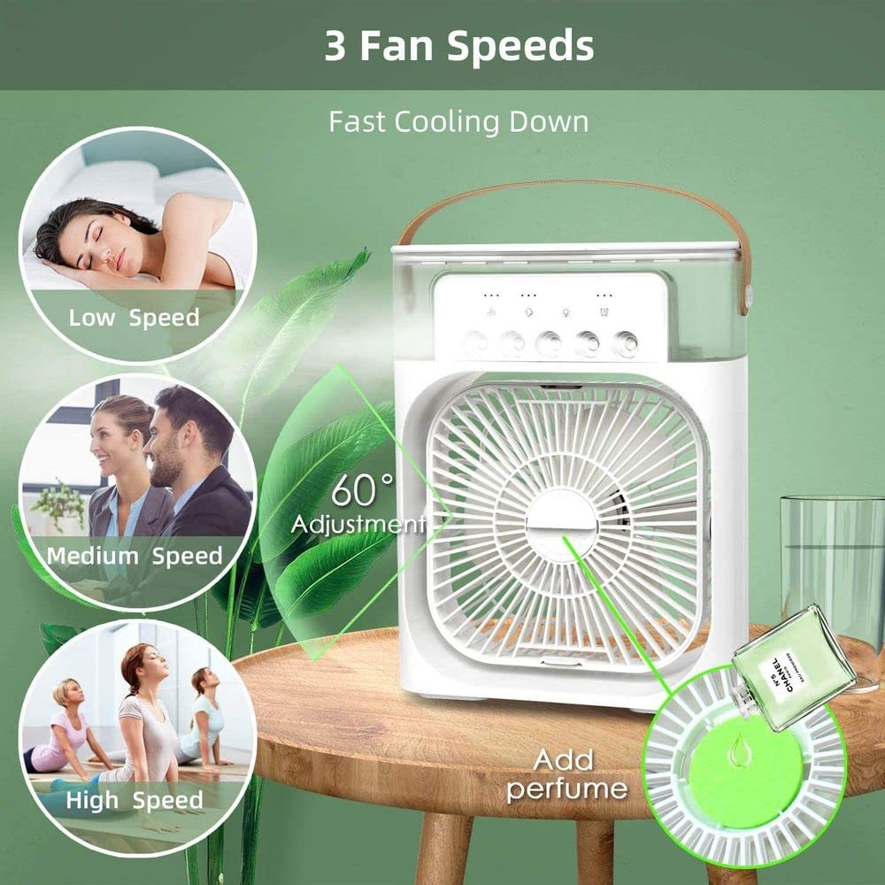 AuLink Personal Air Cooler USB Desk Fan Evaporative Cooler Humidifier with Timer, Aroma Diffuser, 7 Colors LED Light, 5 Sprays, 3 Wind Speeds for Room Travel Office