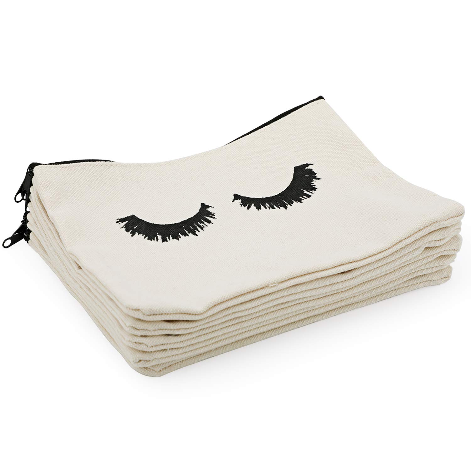 PHOGARY 6PCS Canvas Makeup Pouch, Cosmetic Bag Bulk Travel Make Up Pouch Toiletry Case with Zippered Pocket for Women (Eyelash Pattern) Cream