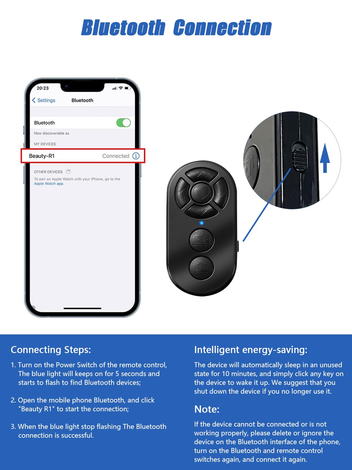 ASHUTB [Upgraded 7-Key] TikTok Remote Control Bluetooth Camera Video Recording Controller,Kindle App Page Turner Wireless Selfie Shutter Photo Clicker Black,Beauty-R1,2.36x1.18 0.39 in