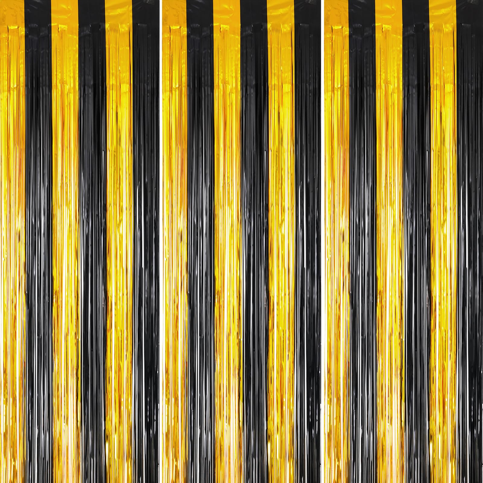 Merear Backdrop for Party Decorations, 3 Pack Black and Gold Foil Fringe Curtains Party Decor 8.2 * 3.3 FT Tinsel Streamers Birthday Party Decorations Photo Fringe Backdrop for Party, Graduation