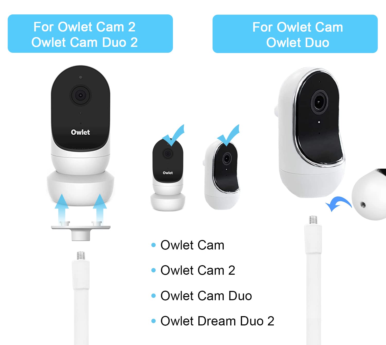 AOZTSUN Baby Monitor Mount, Compatible with Owlet Cam/Duo & Other Cameras, 15.7in Flexible Clip, Wall Mount, Metal, Adjustable
