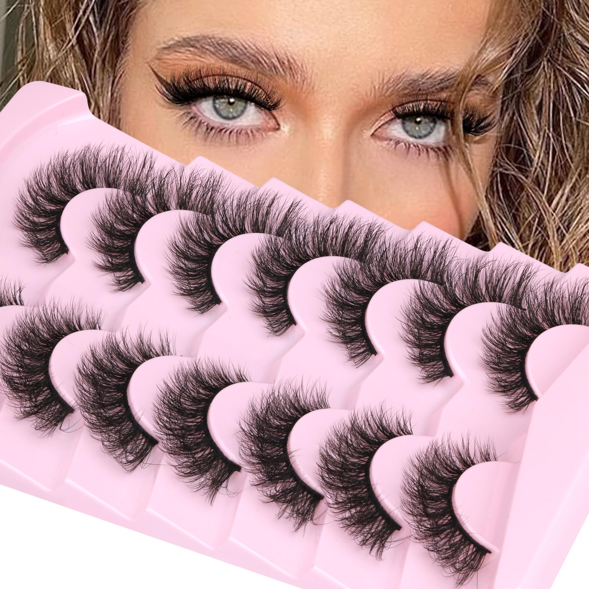 ALPHONSE Lashes Fluffy 3D Faux Mink Eyelashes 15MM Cat Eye Lashes Natural Look Wispy Strip False Lashes Pack