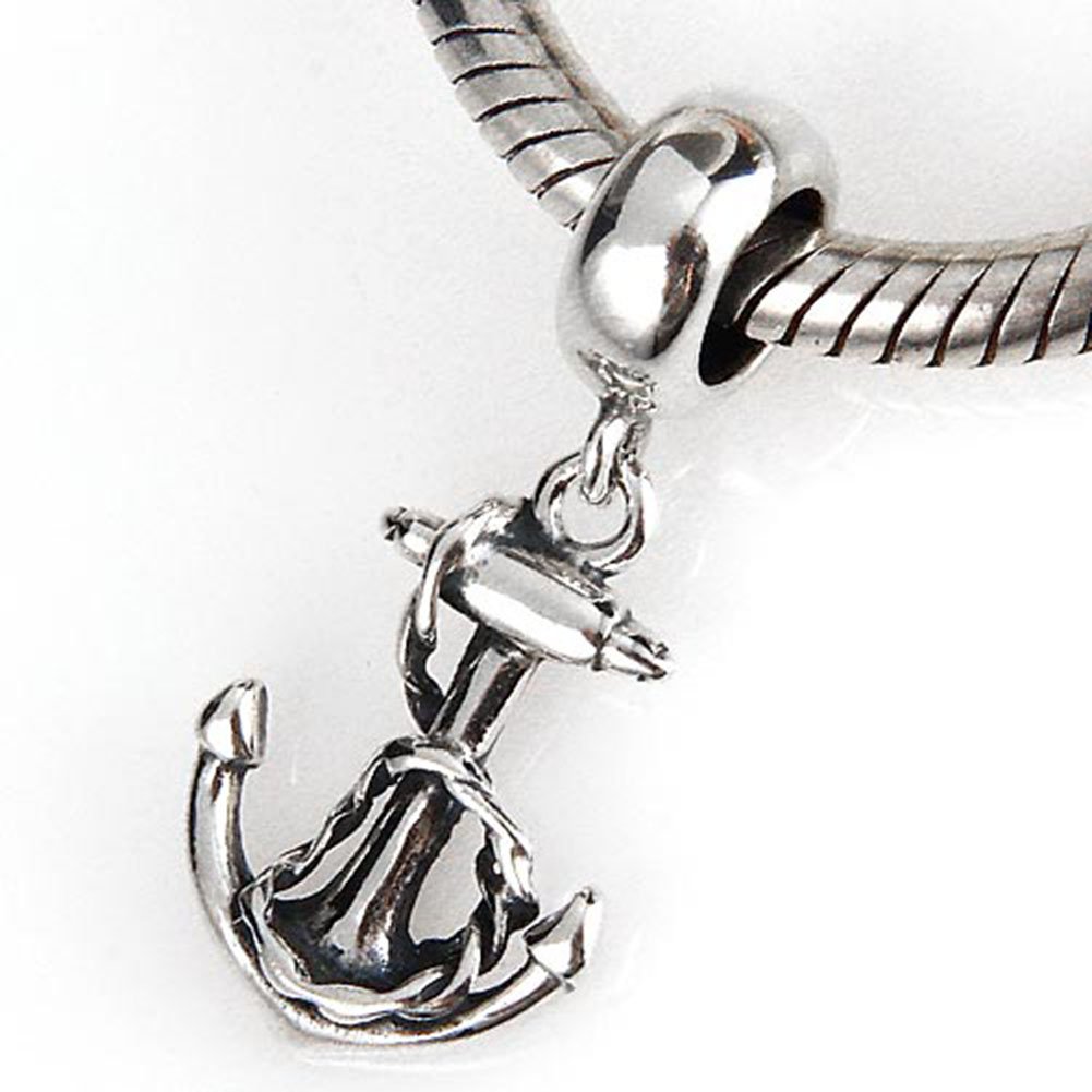 Anchor Charm 925 Sterling Silver Sailor Charm USN Charm Sea Charm Birthday Charm Anniversary Charm for Pandora Charms Bracelet (A)