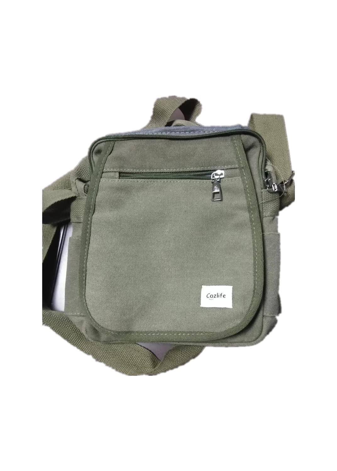 CR Canvas Small messager Mini shoulder bag Travel purse with strap adjustable cellphone key bag (Army green) sling bag everday use bag with slutch and eaphone line hole on the bag