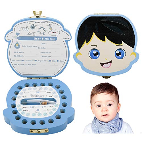 Baby Tooth Keepsake Box, Deciduous Teeth Milk Teeth Saver Boxes, Wooden First Tooth and Curl Memory Container for Child/Kids/Newborns