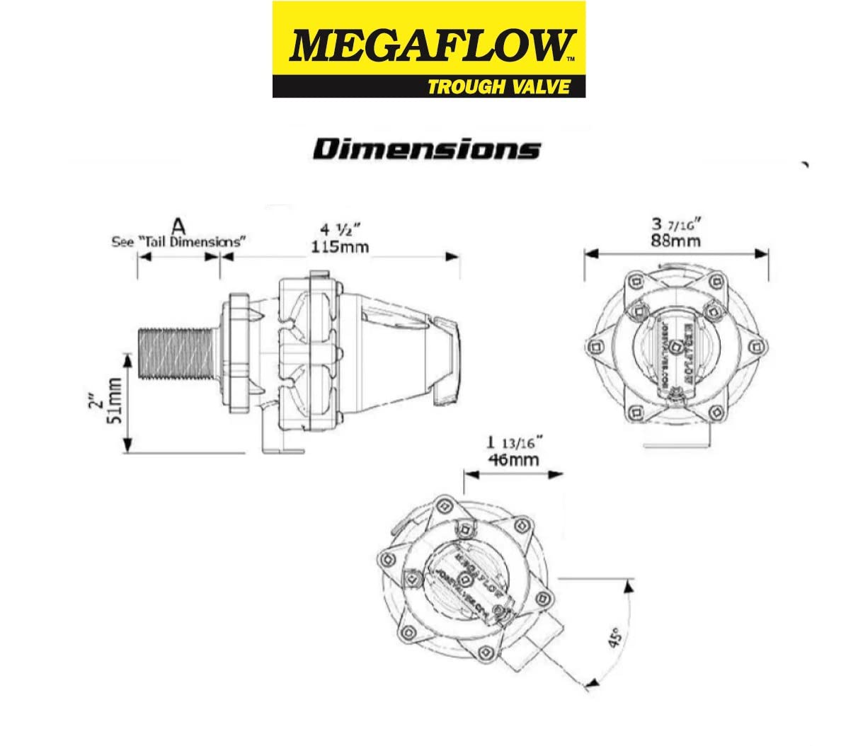 Jobe Valves Megaflow Valve with Short Tail, 3/4", Yellow/Black (Does NOT have Nut and Washer)