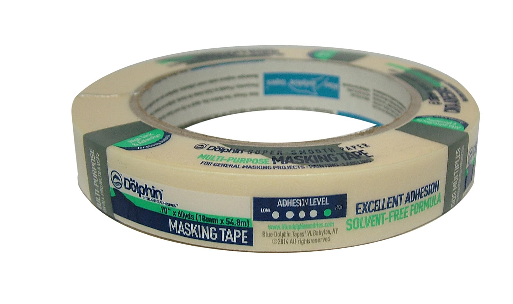 Blue Dolphin General Purpose Beige Masking Tape, 0.7 in. x 60 yds., General Use Masking Tape, High Tack, Ideal for Quick Painting Projects, 3-Day Clean and Easy Removal