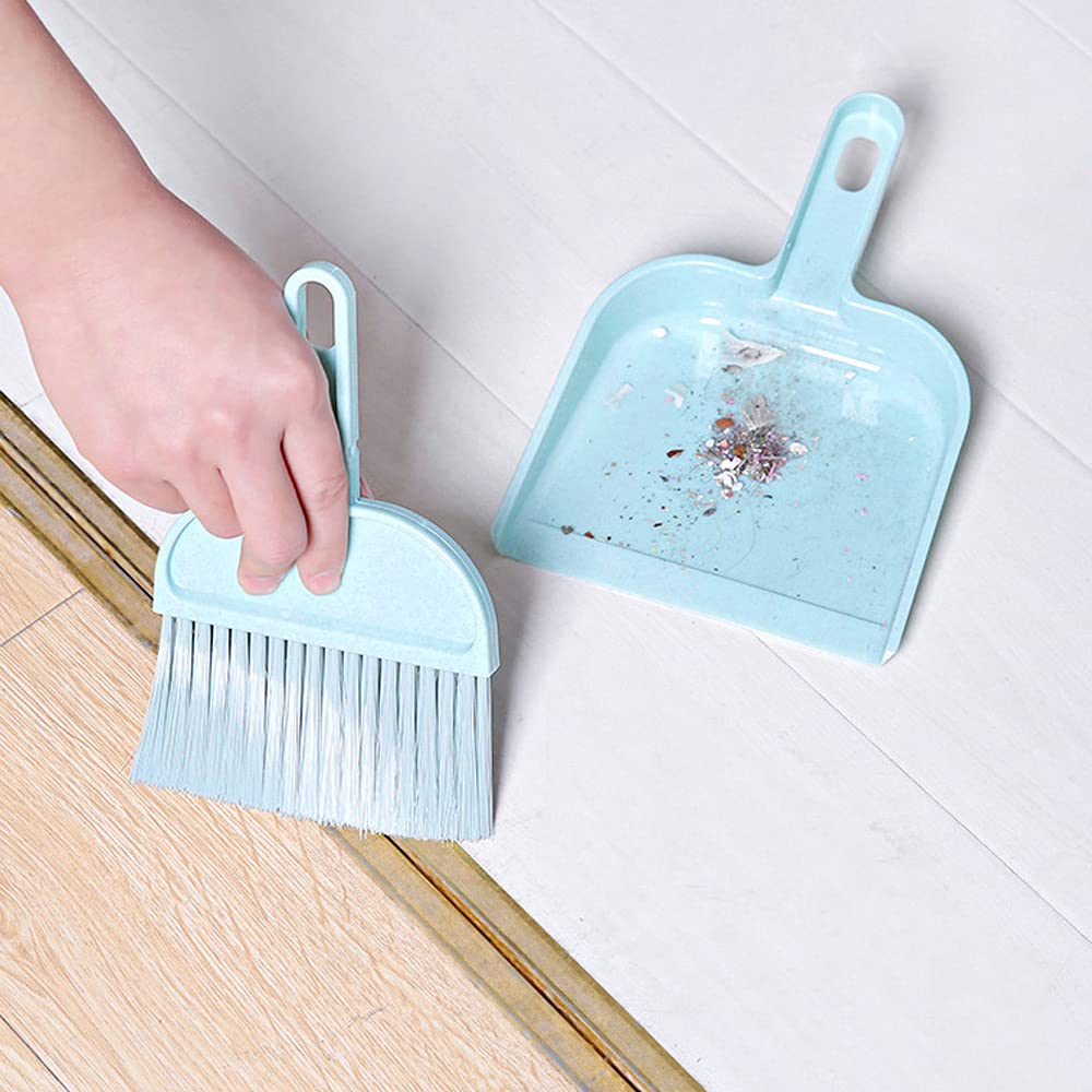 Broom Little Multi-Purpose Cleaner Household Window for Desktop Corner Keyboard Floor Dustpan(Blue)