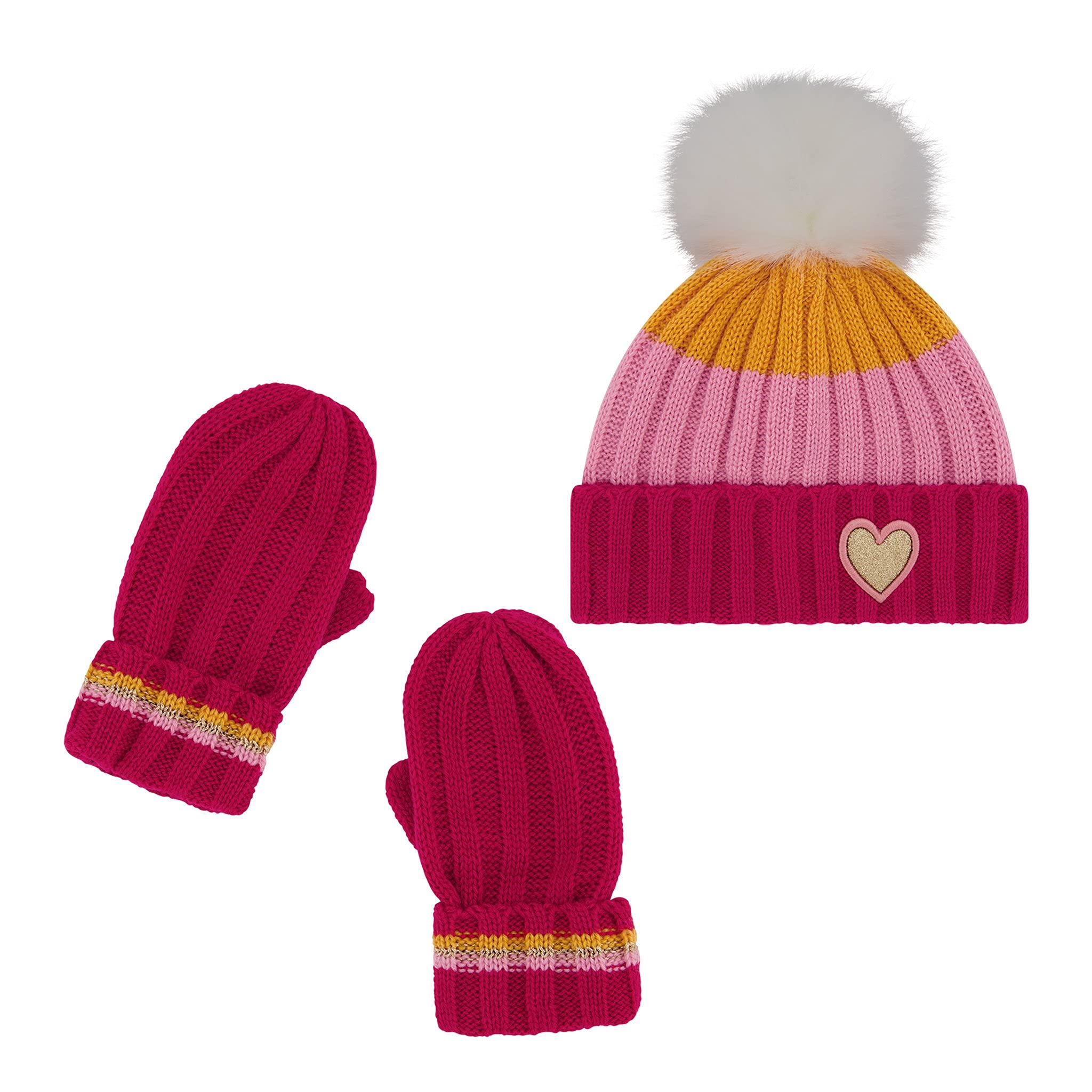 Andy & Evan Girls' Winter Hat and Gloves Set, Fleece Lined and Warm, Essential Winter Accessories for Kids, Size 2/4T, Pink with Heart