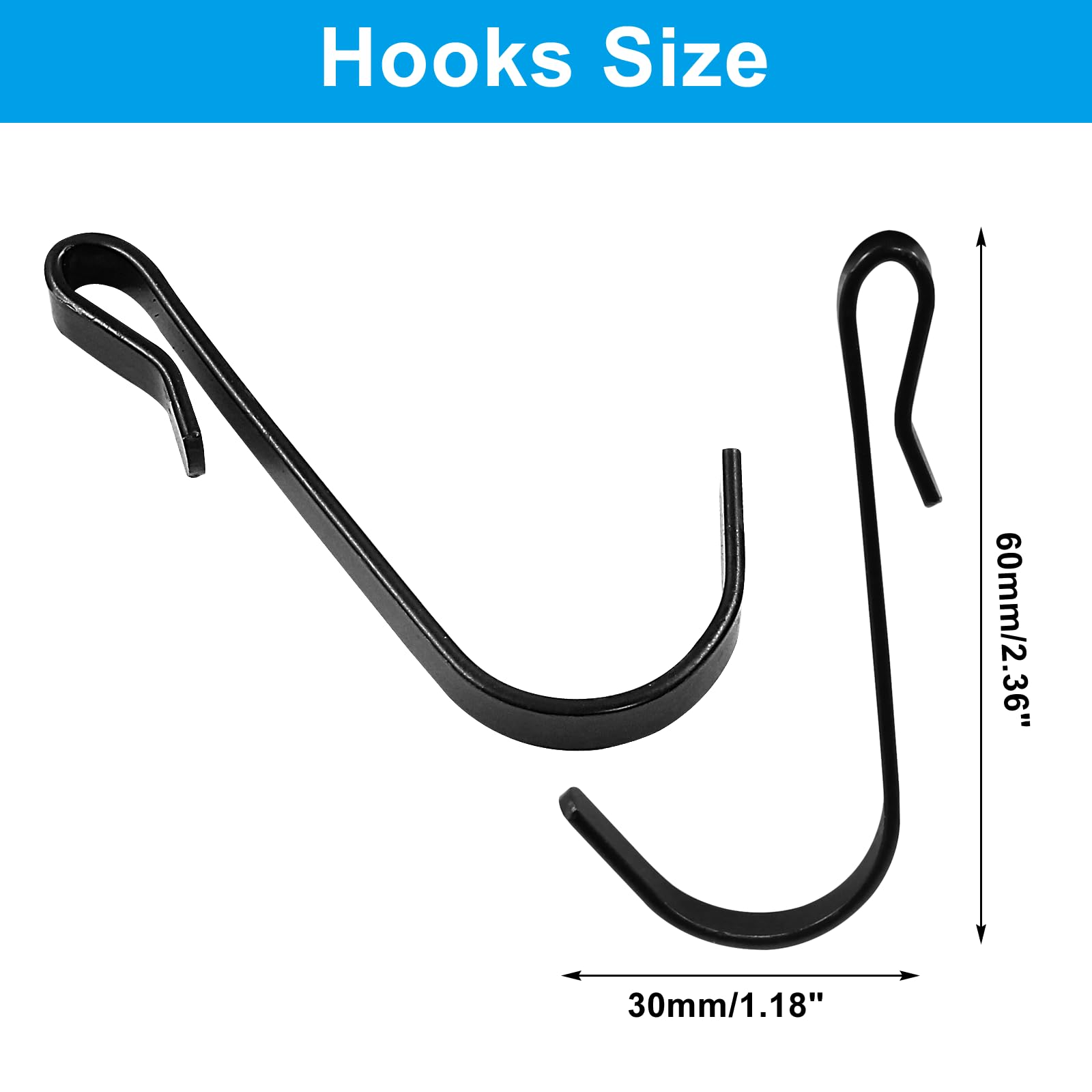 Piutouyar 20 Pack S Shaped Hanger Hooks, Black J Shaped Hook Stainless Steel Clip-on Hook Heavy Duty Hanging Hooks for Home Kitchen Bedroom