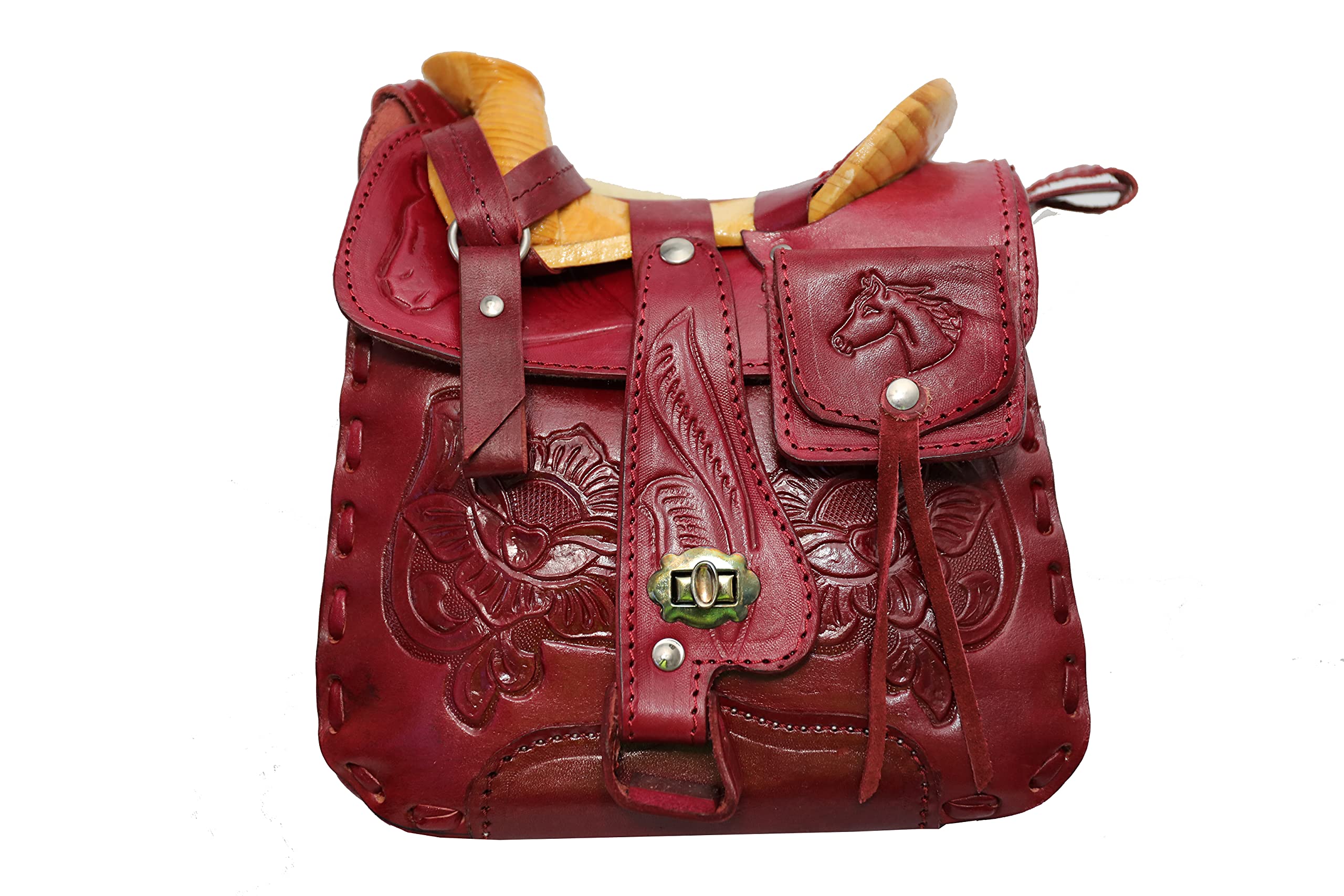 Generic Saddle Purse Western Leather, Shoulder Purse, Or Hand Bag (Burgundy)