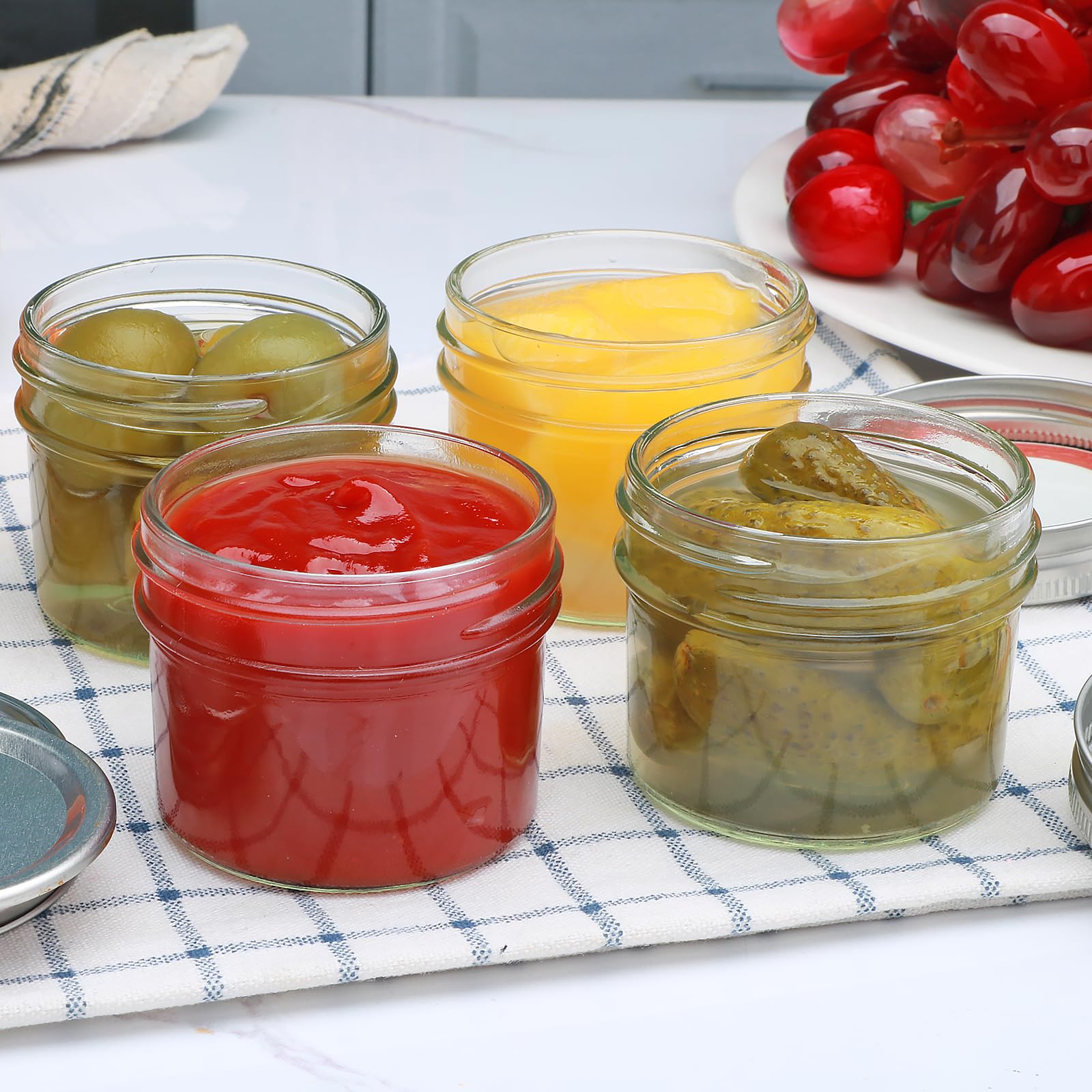 Brajttt Small Mason Jars, 4oz Glass Mason Jar with Regular Lids 9 Pack,Mini Jam Jars for Jelly, Jam, Honey, Dessert, Spice, Wedding Favor