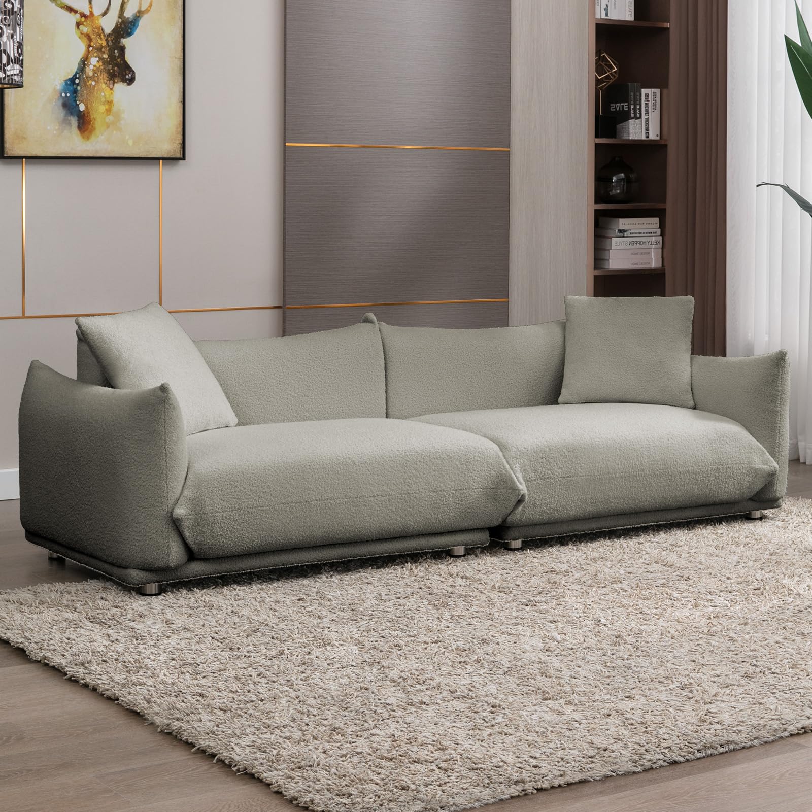 Mjkone Loveseat Sofa, Sofa Couch for Living Room, 86IN W 3-Seat Couch in Lambswool Cushioned, Modern Upholstered Space-Saving Love-Seat Couch, Small Space Couches with Free Throw Pillow - Dark Grey