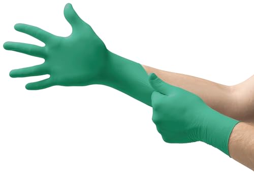 Ansell TouchNTuff 92-600 Nitrile Lightweight Glove with Beaded Cuff, Chemical/Splash Resistance, Powder Free, 4.7mil Thickness, 240mm Length, Size 9, Green (Box of 100)