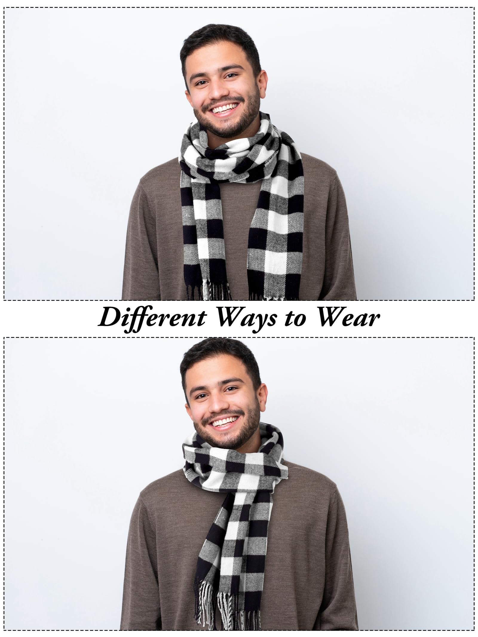 Aneco Winter Warm Sets Buffalo Plaid Scarf Knitted Beanie Hat Gloves Earloop Warm Cover for Men and Women