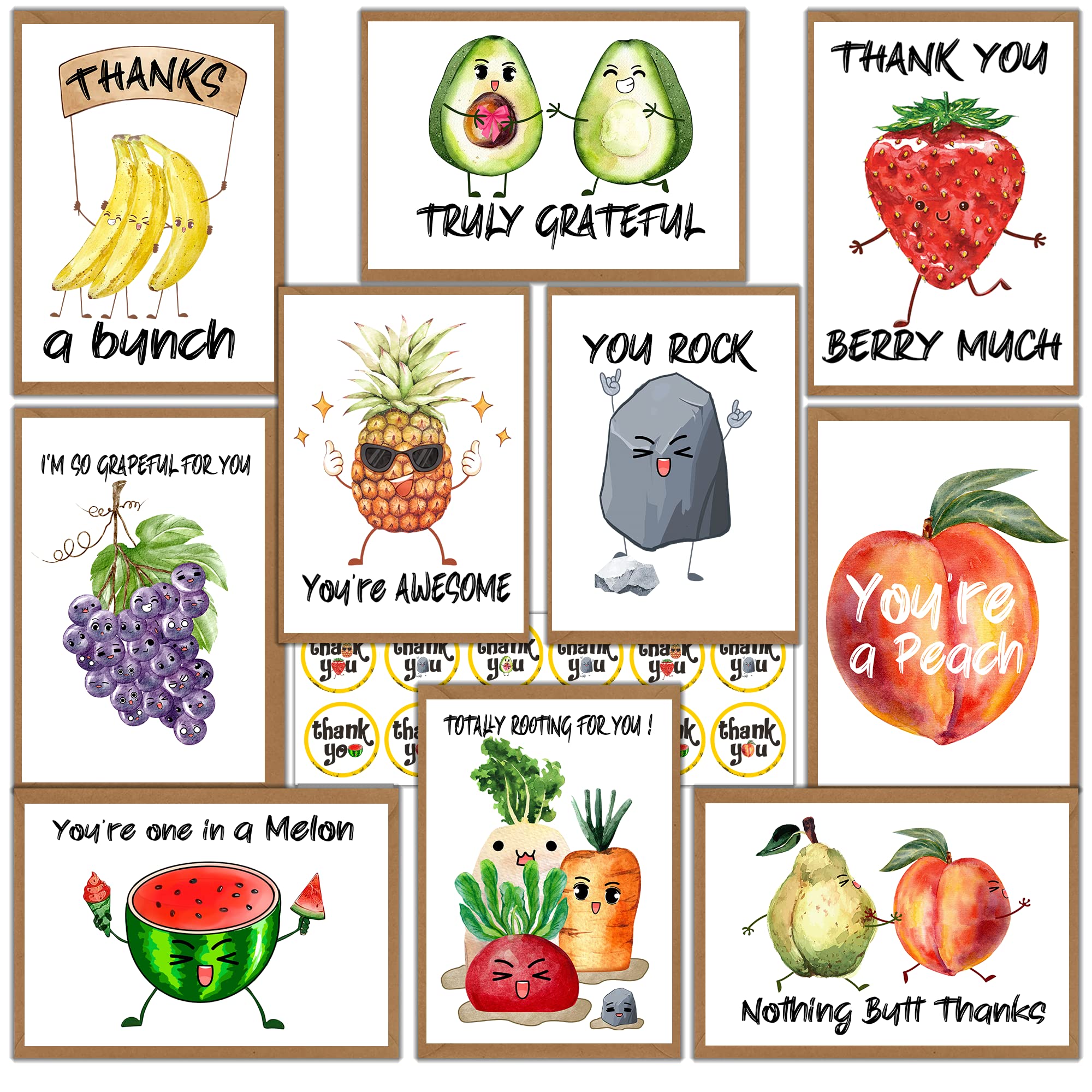 HAHIZIN 40 Funny Thank You Cards with Envelopes & Stickers, Bulk Boxed Set Assortment Blank Notecards, Great for Friends, Family, Coworkers, Customers, Volunteers, and More