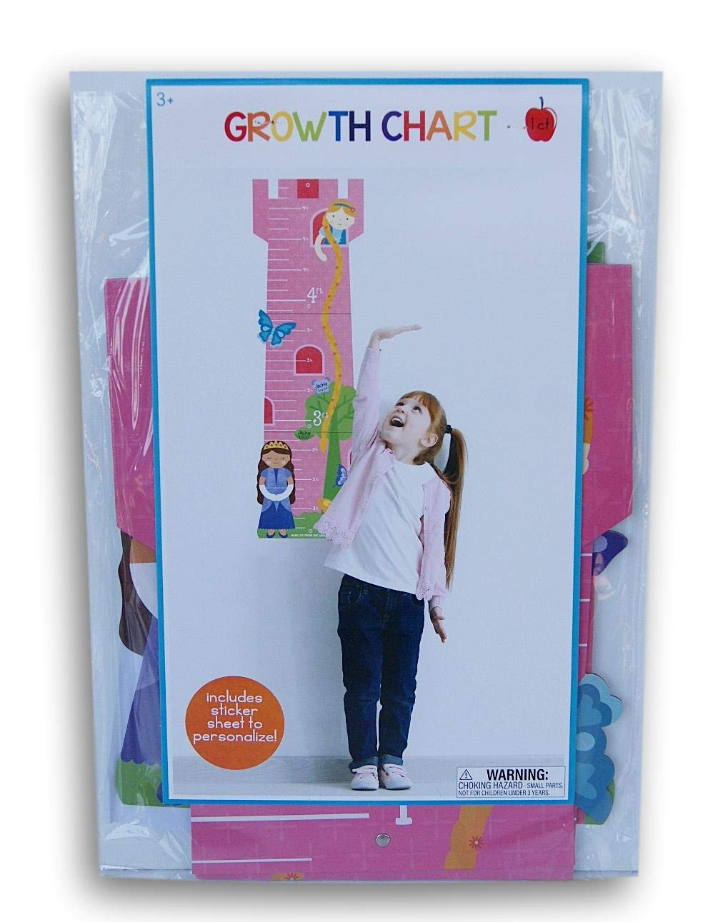 Pink Rapunzel Growth Chart Castle Tower for Girls (Princess) with Stickers to Personalize