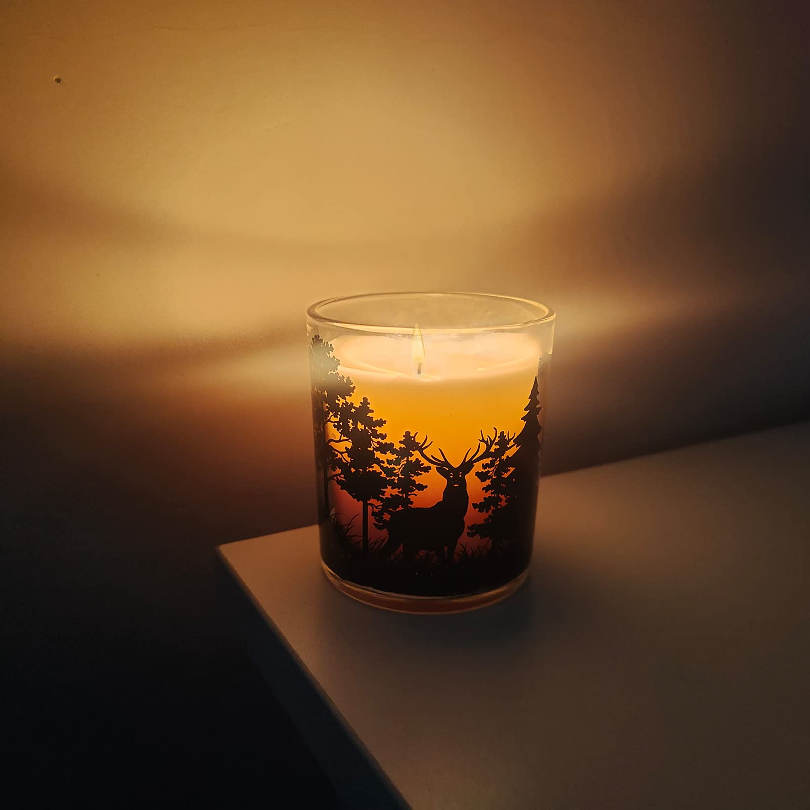 Scented Candles Gifts for Him/Her,Stress Relief Relax Gifts for Women/Men,Lavender Candle Soy Wax Aromatherapy Candles ,7.5 Oz Candle with Tree Deer Decal,Forest Landscape Shadow Glass Jar Candle