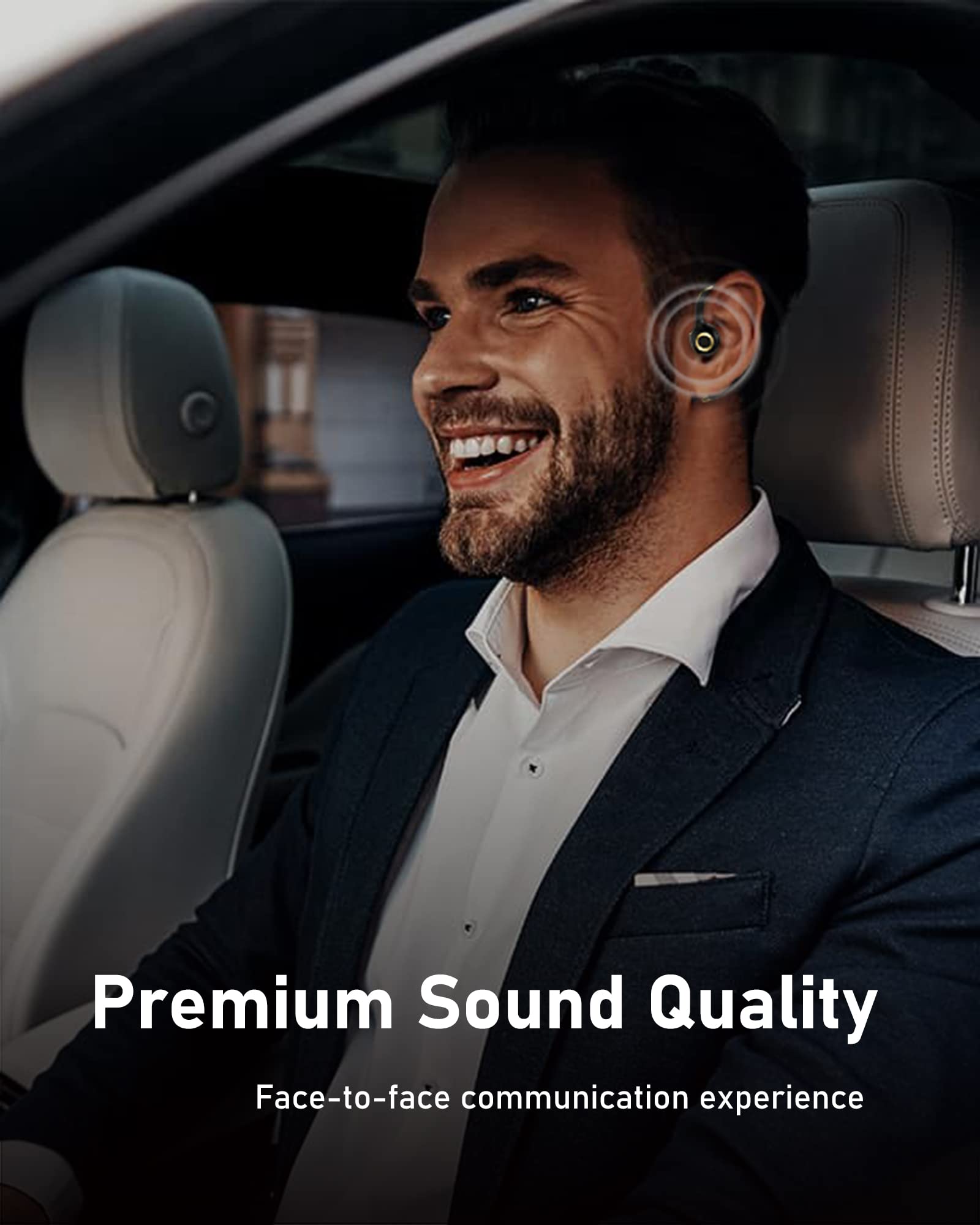 bluetooth earpiece open ear headphones clip headphones with microphones phone bluetooth earpiece for cell phone handfree bluetooth phone earpiece for iPhone & Andriod with 12-Hrs usage (Silver)