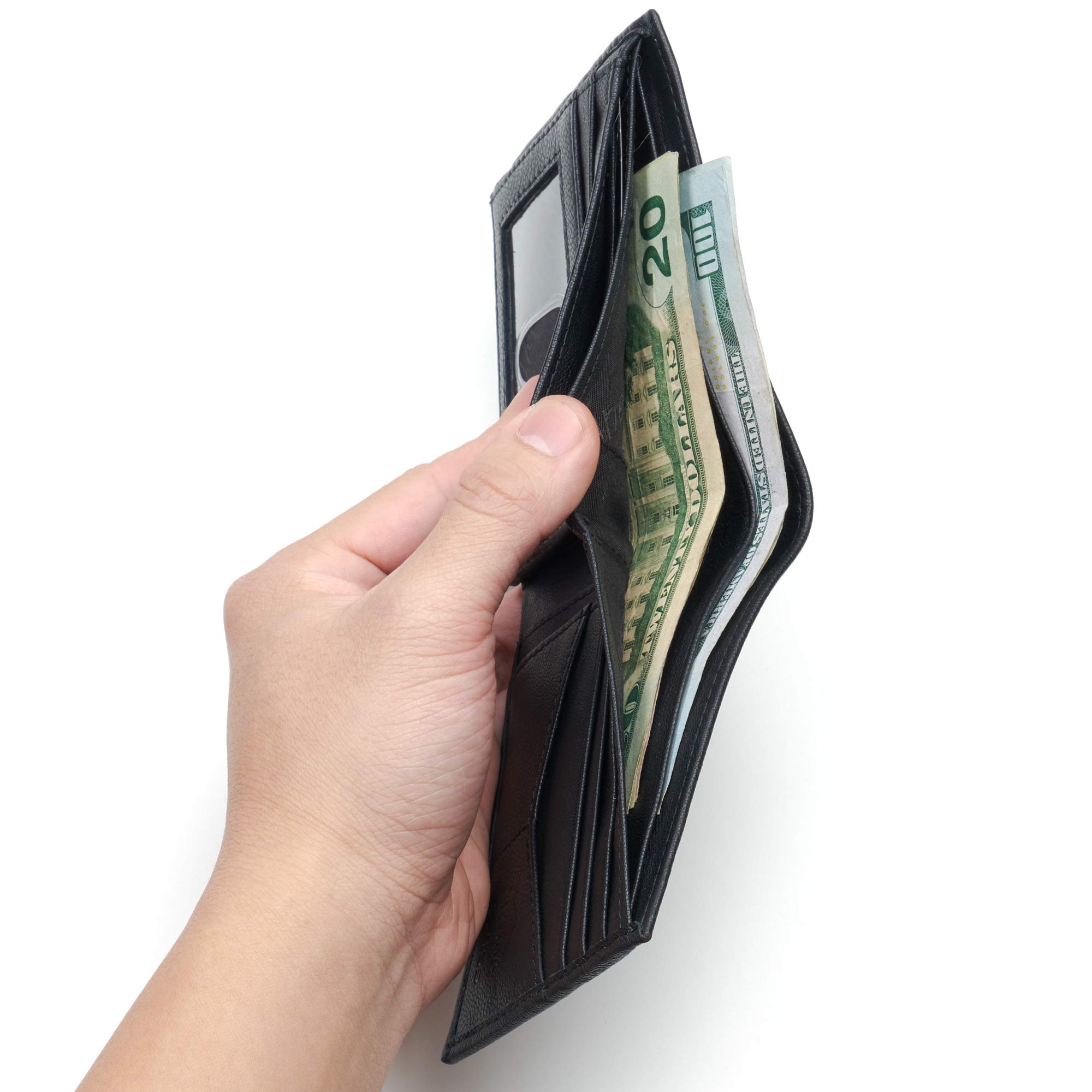 Alpine Swiss RFID Luka Men's Flip ID Wallet Deluxe Capacity ID Bifold With Divided Bill Section Camden Collection Soft Nappa Black
