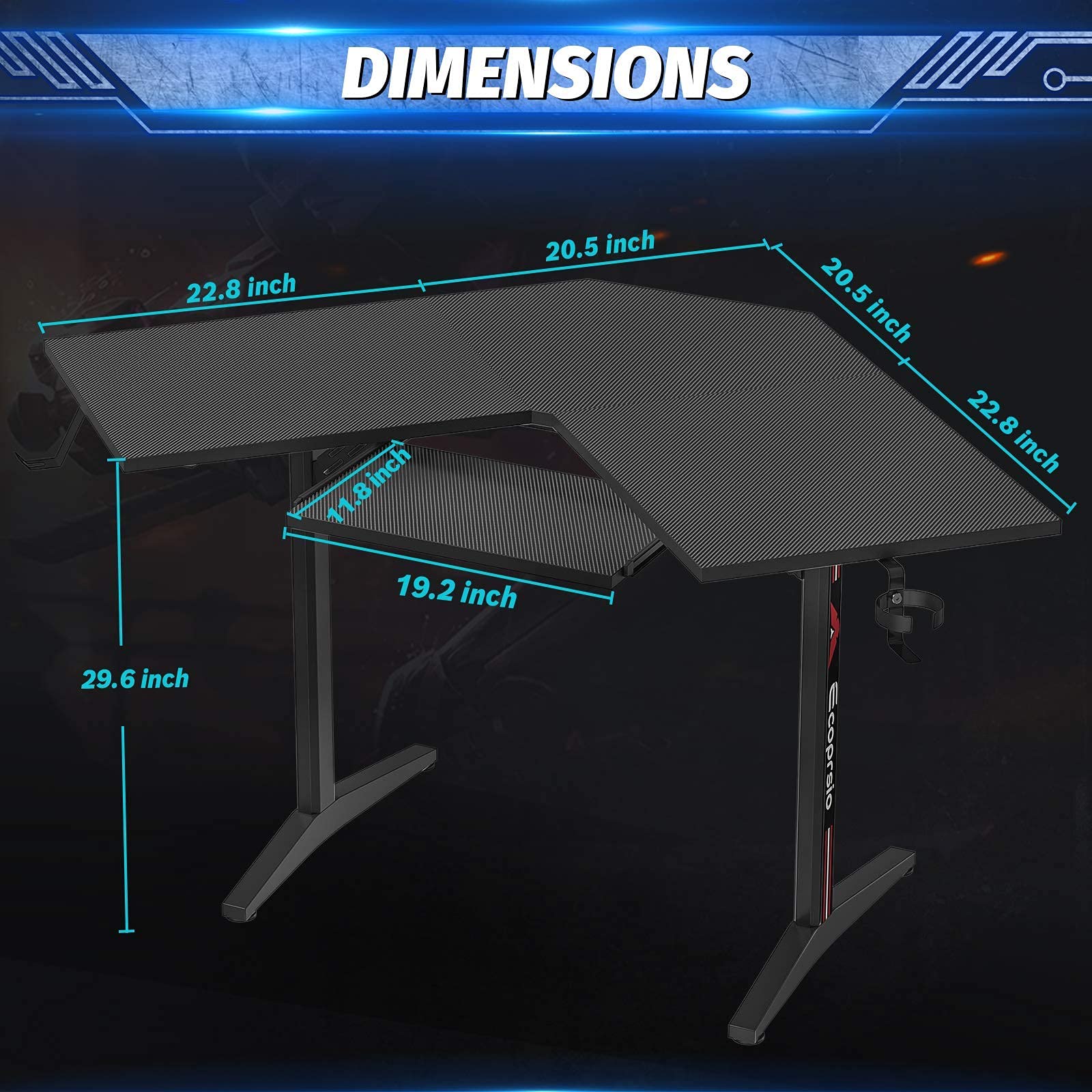 Ecoprsio L Shaped Gaming Desk Corner Gaming Desk, Gaming Computer Desk with Keyboard Tray, Large PC Gaming Desk Gamer Desk Workstation, Computer Gaming Desk Table with Cup Holder and Headphone, Black