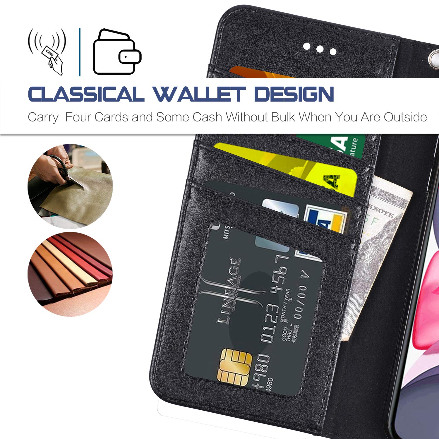 Arae Wallet Case for iPhone 11 Pro [5.8 inch] with Wrist Strap and Credit Card Holders - Rosegold