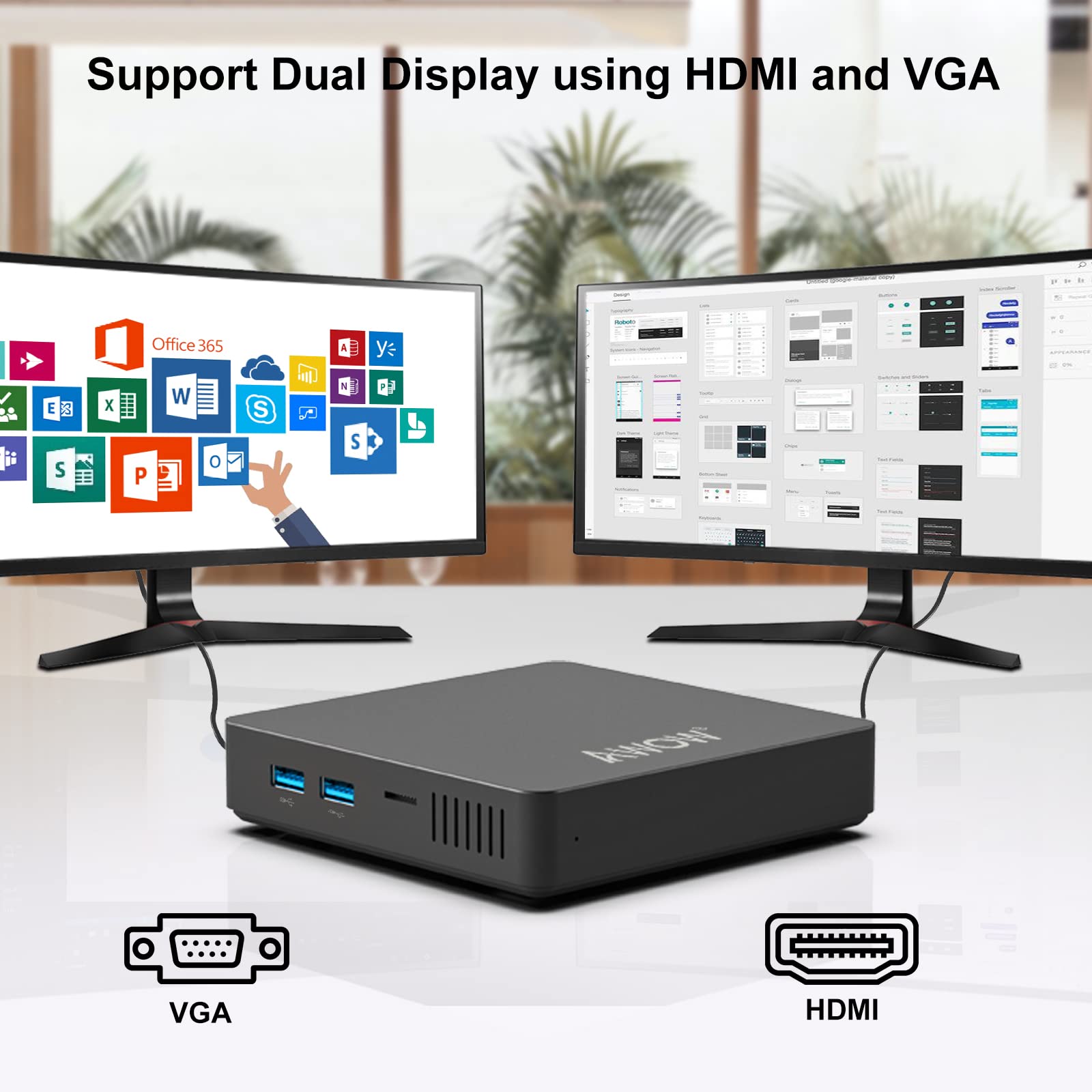 AWOW Mini PC Windows 10 PRO, Intel 4 Cores Celeron N3350 (Max 2.4 GHz), Small Desktop PC 6GB DDR4 RAM 64GB SSD, Mini Computer Support 4K Dual HDMI, WiFi5 Bluetooth 4.2, Gigabit Ethernet, 2*USB