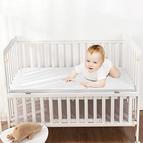 Bamuho 2 Pack Pack n Play Sheets, Fitted Mini Crib Sheet for Portable Playard Pack and Play Soft Baby Sheet - Grey and White 38"x26"x5"