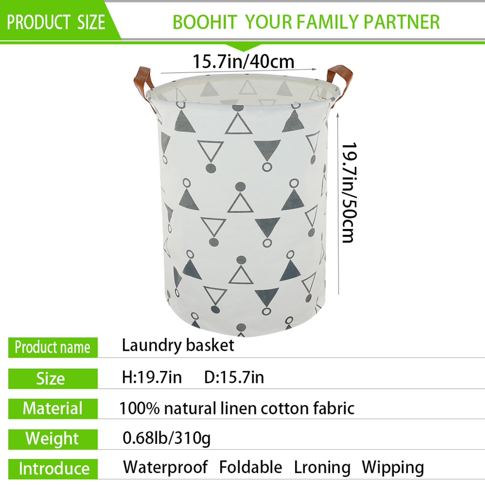 BOOHIT Triangle Kids Tall Fabric Toy Storage Laundry Basket Room Decor Fabric Baby Nursery Cute Hamper Large Collapsible Storage Bin Birthday Halloween Christmas Gift(Grey White Circular Triangle)