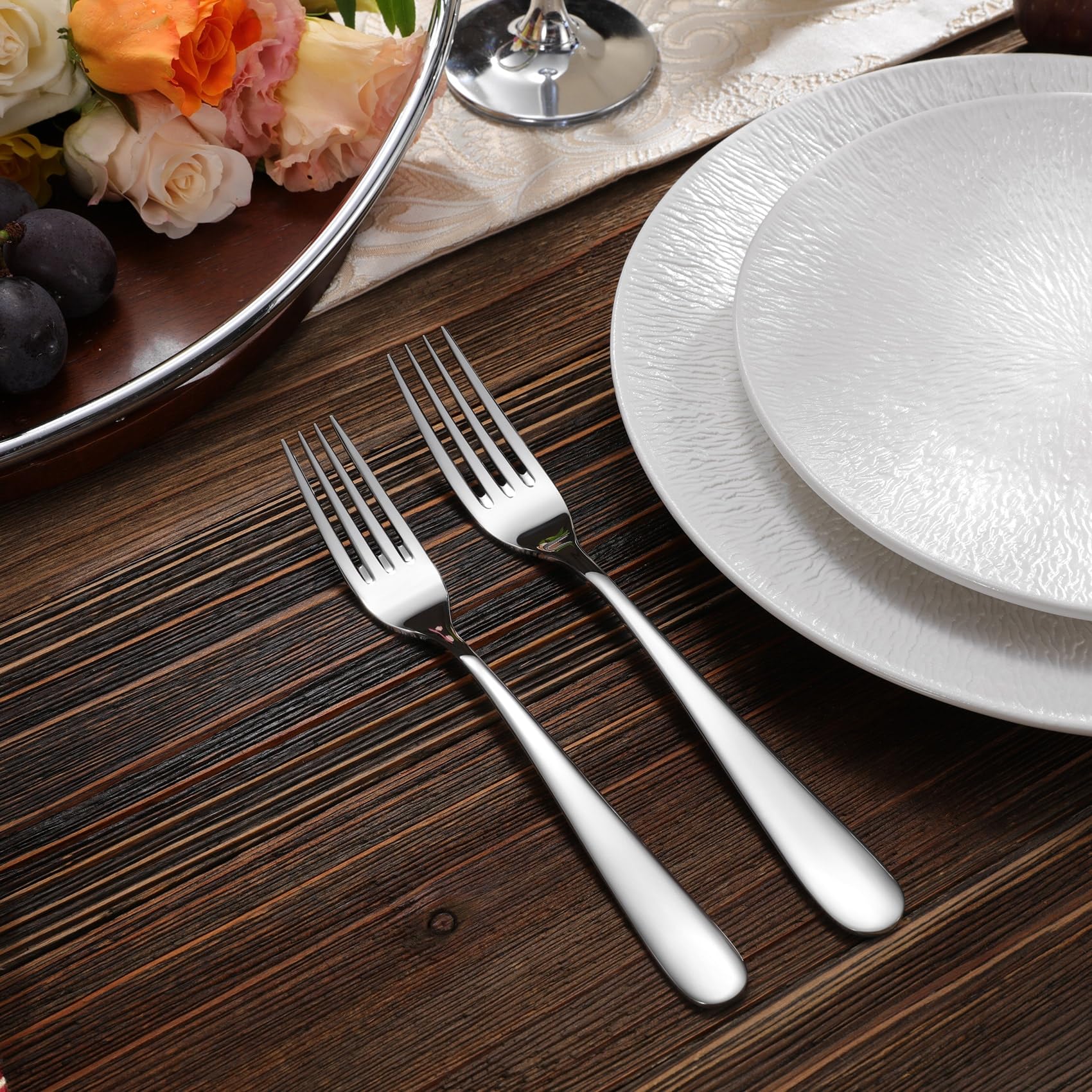 KEAWELL Premium 45-Piece Louise Silverware Set, 18/10 Stainless Steel, Service for 8, Fine Flatware Set, Smooth and Exceptional mirror finish, Dishwasher Safe (45)
