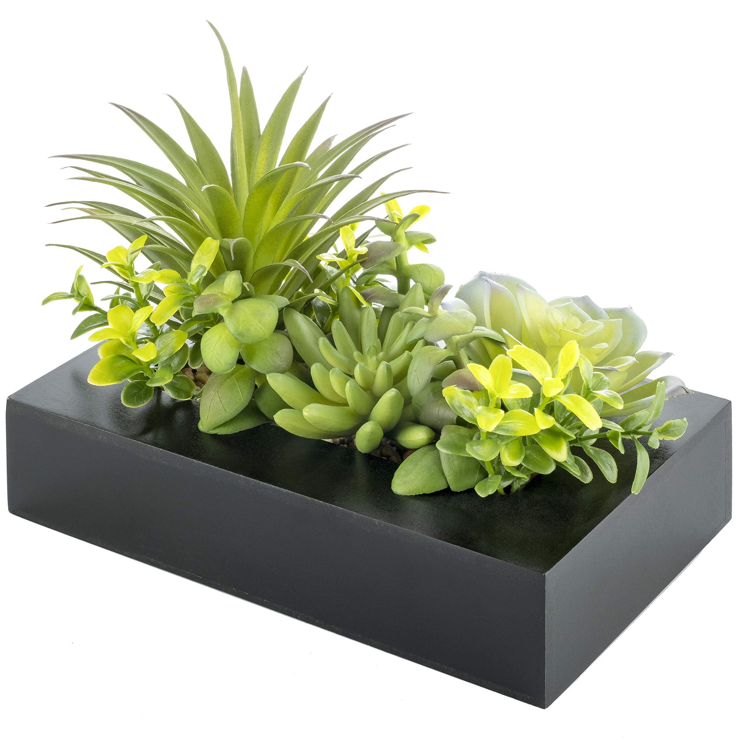 ARTHEMES Green Artificial Succulent Plants in Rectangular Wooden Frame, Faux Succulents Arrangement for Desk Decor | Fake Plants for Bedroom Aesthetic