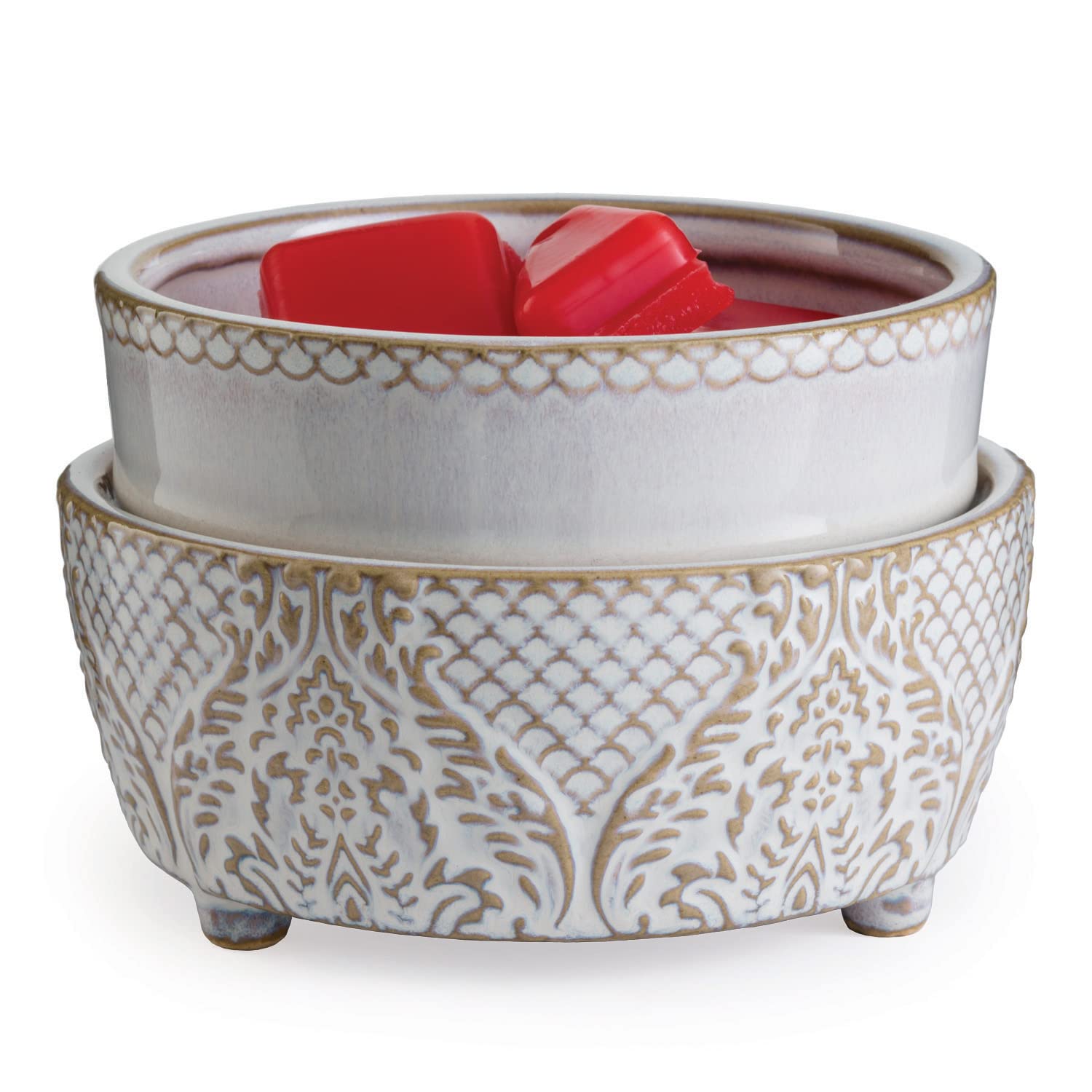 CANDLE WARMERS ETC 2-in-1 Candle and Fragrance Warmer for Warming Scented Candles or Wax Melts and Tarts with to Freshen Room, Vintage White Lace