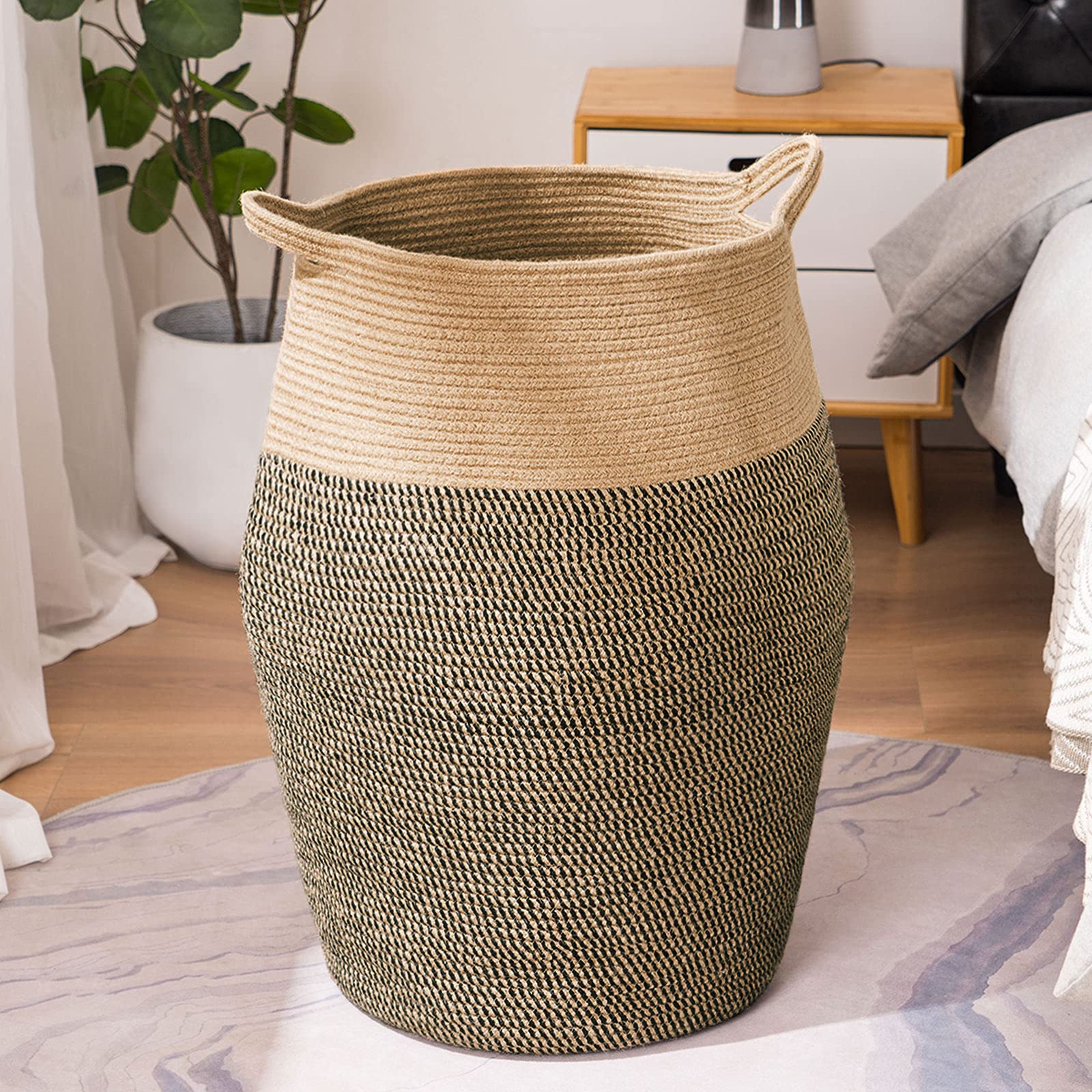 Cotton Rope Laundry Hamper by YOUDENOVA, 105L - Woven Collapsible Laundry Basket - Clothes Storage Basket for Blankets, Laundry Room Organizing, Bedroom Storage, Clothes Hamper β Dark Brown