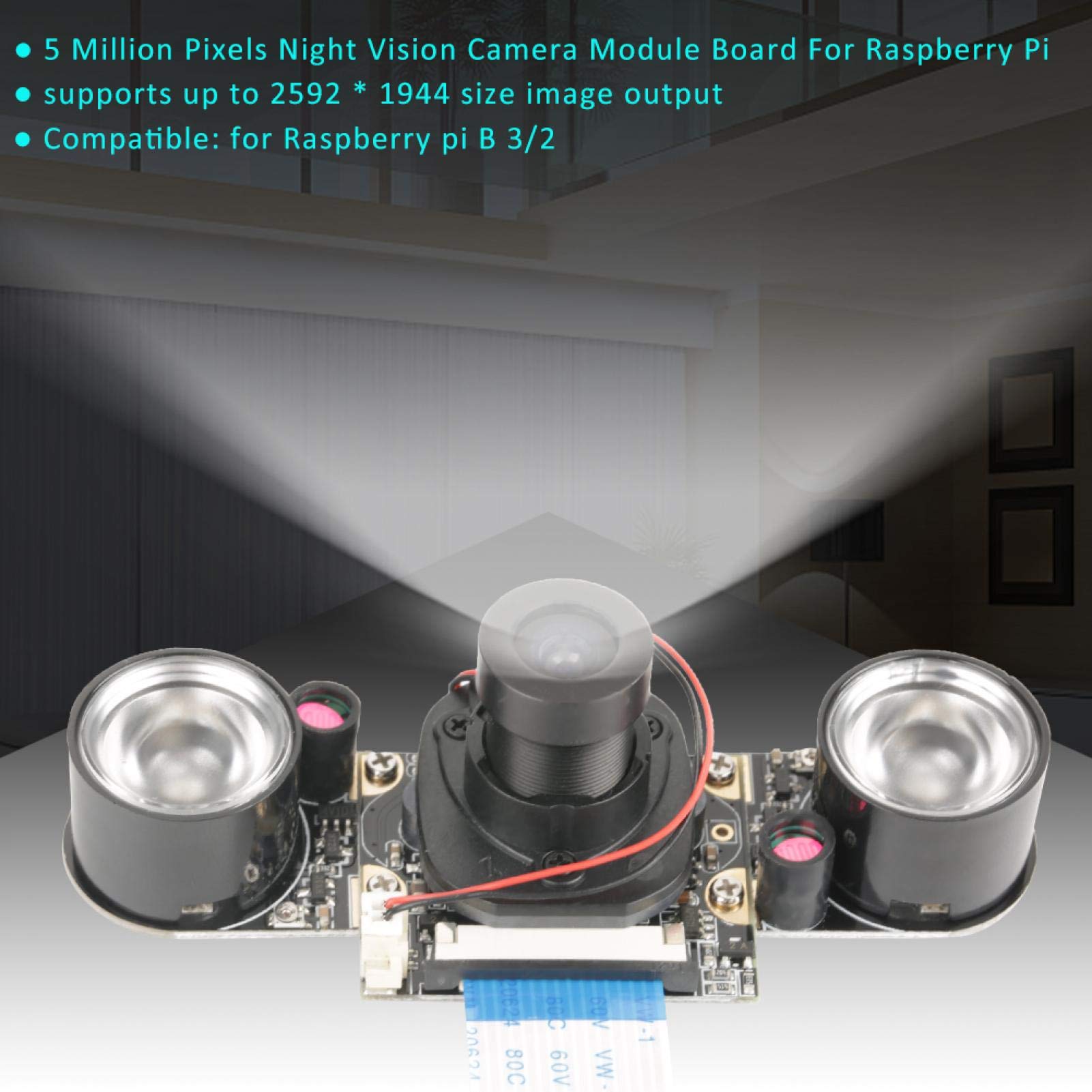 ALREMO HUANGXING - Camera Module, 2592X1944 Camera Module Board, Built in Ov5647 Chips Low Light and Night Vision for Raspberry Pi B 3/2 Camera Display Screen