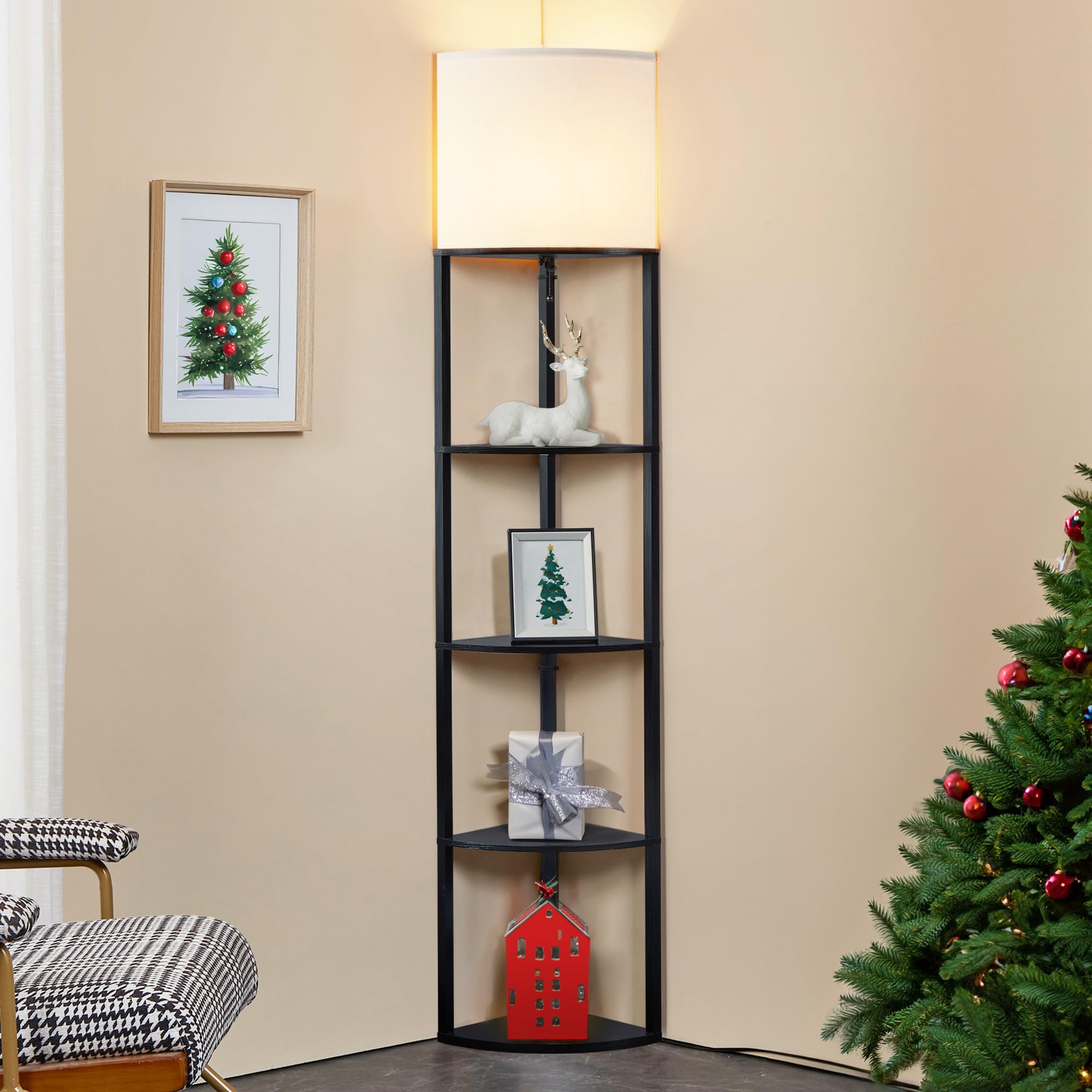 ATAMIN Alvis Edge 72" Floor Lamps for Living Room Decor, Tall Lamp for Bedroom, Modern Corner Shelf Lamp, Sturdy Floor Lamp with Shelves, Standing Lamp with Book Shelves, LED Lamp Shelf (Black)