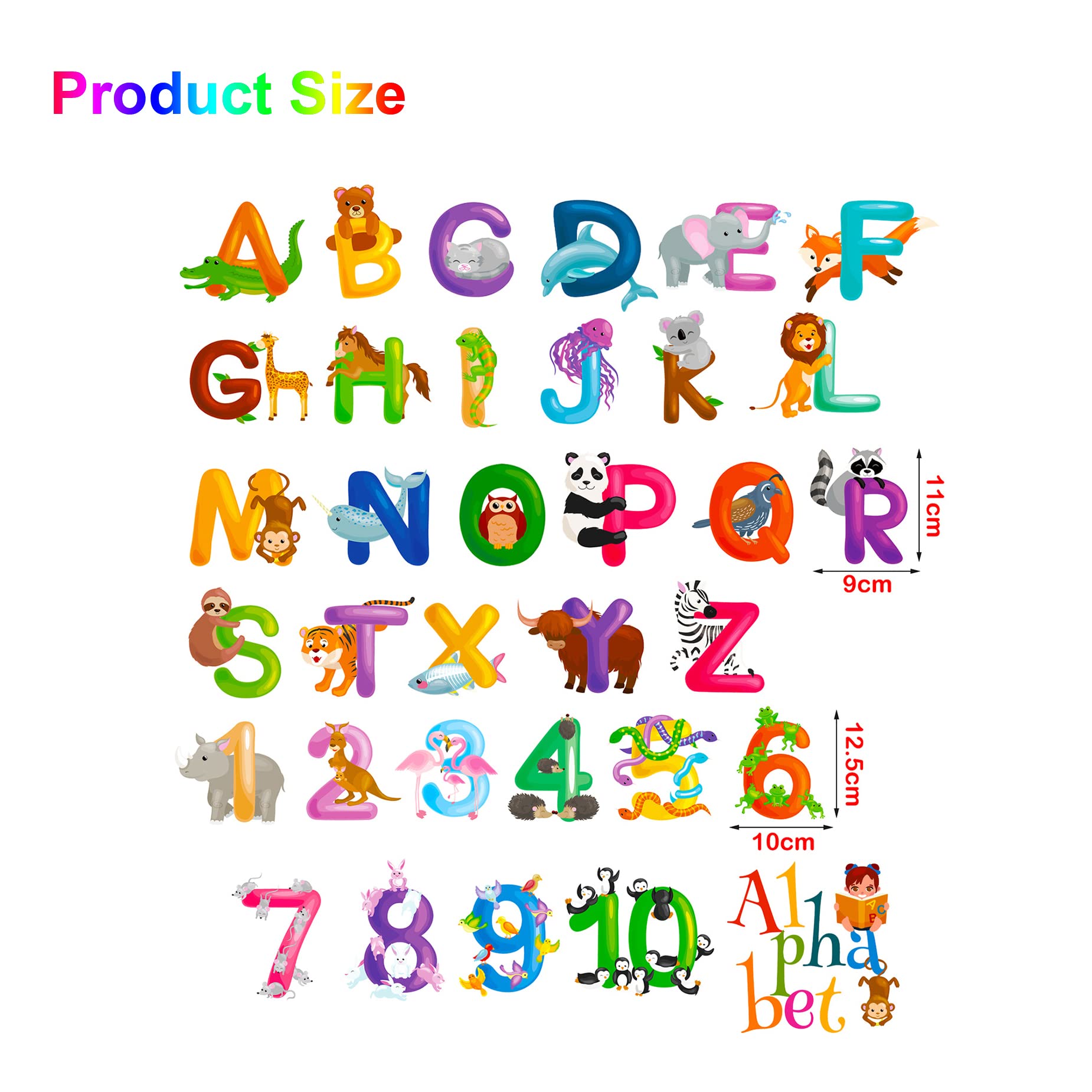 Arquiel Animal Alphabet Wall Decals Colorful Numbers ABC Learning Wall Stickers for Kids Toddlers Nursery Living Room Classroom