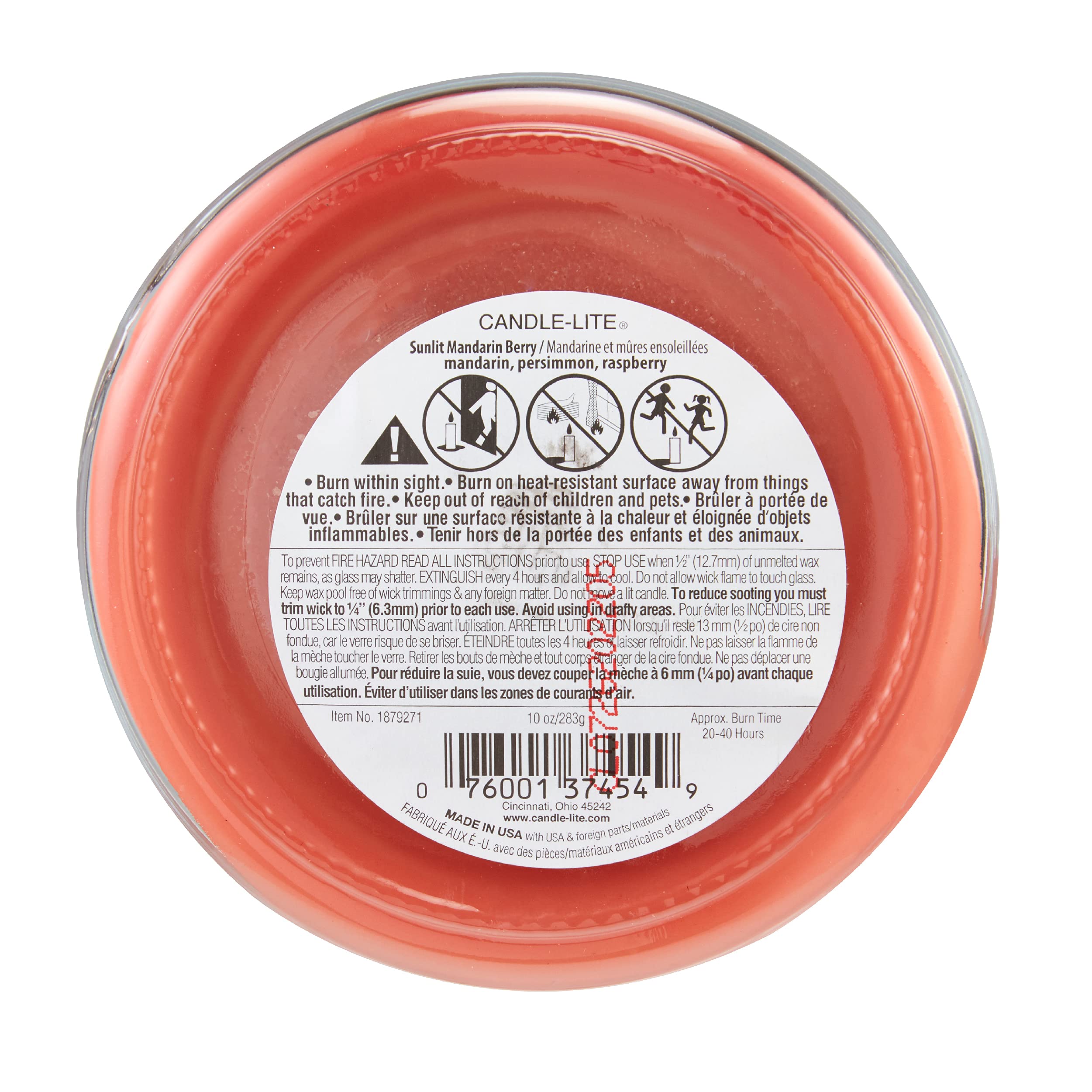 Candle-lite Scented Sunlit Mandarin Berry Fragrance, One 10oz. 3-Wick Aromatherapy Candle with 20-40 Hours of Burn Time, Orange Color, 10 oz