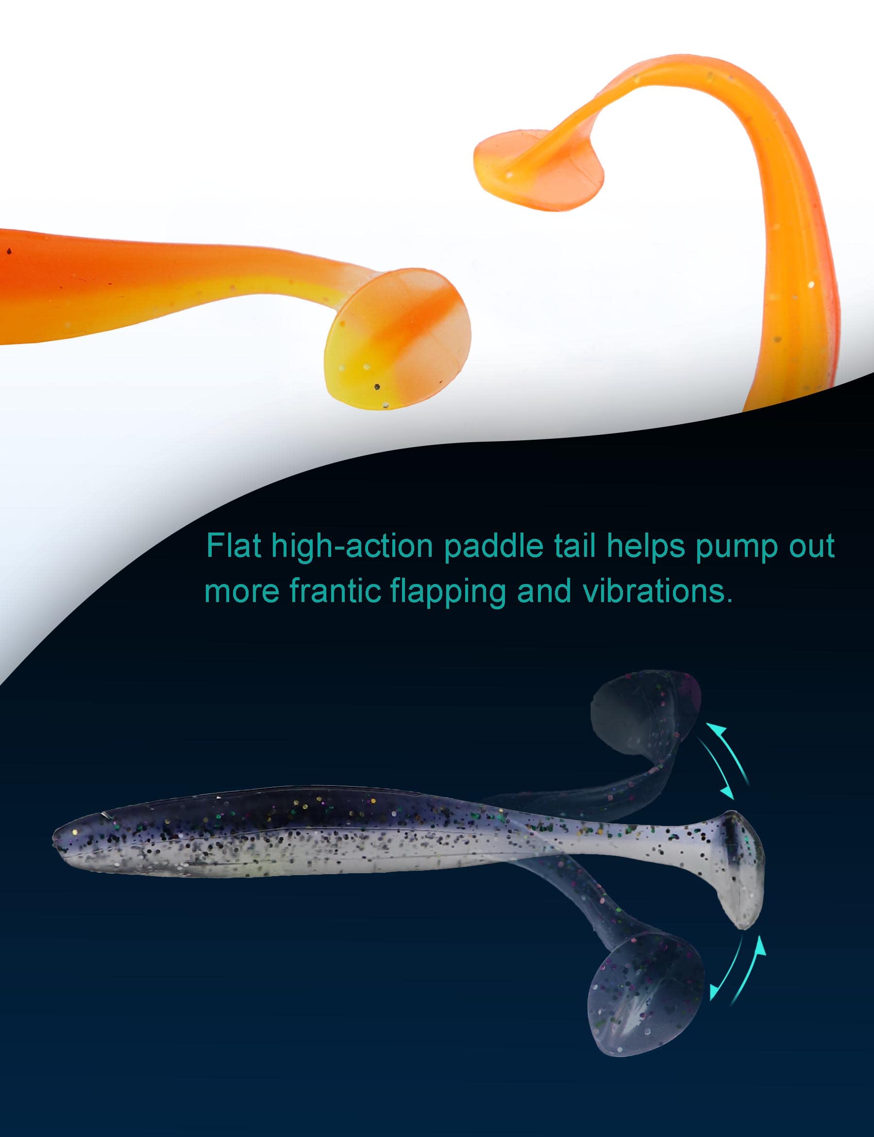 Avlcoaky Paddle Tail Swimbaits Soft Plastic Fishing Lures, 3.54in Swim Baits Bass Lures, 24 Pack - 12 Colors