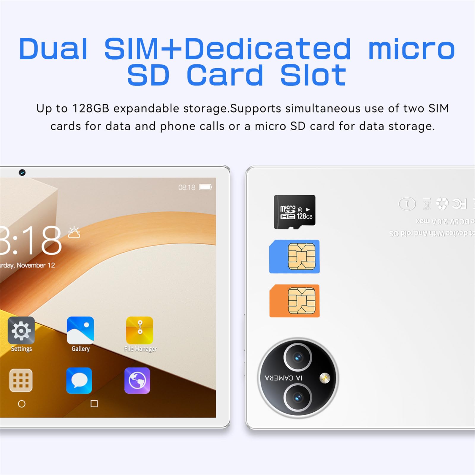 Android Tablet, 10.1 Inch 4core 4g + 32g Android 8.1 Dual Sim Tablets Dual Camera HD Touchscreen Phone Pad WiFi GPS Phablet Tablet Pc, Bluetooth, GMS, WiFi, 5000mah Large Battery