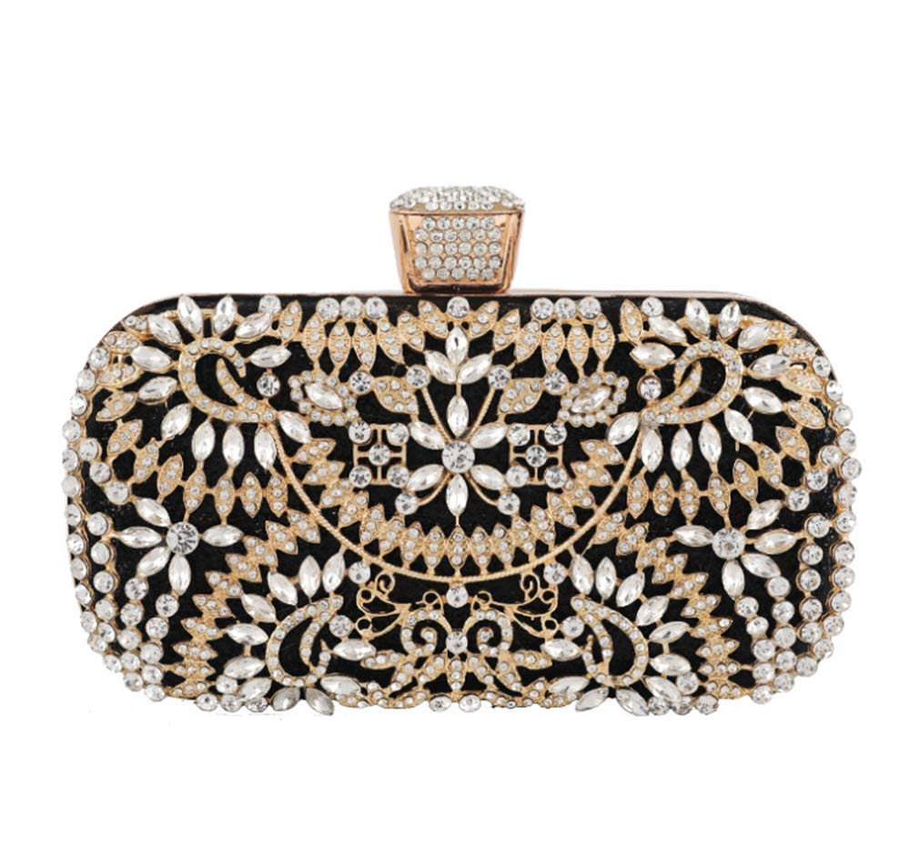 FIVE FLOWER Evening Clutch Bags Purse Handbag for Women Wedding Prom Party (BLACK), Medium