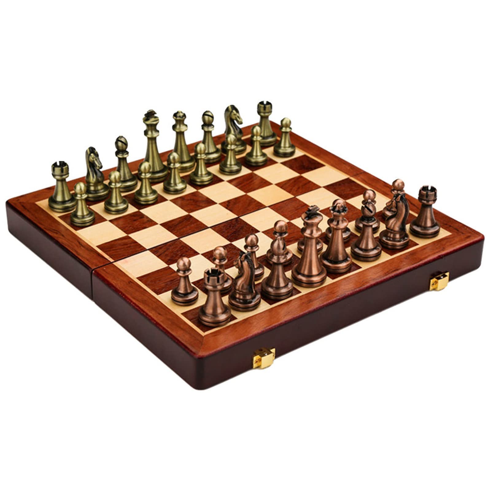 ARRGO Chess Game Handmade Wooden Folding Chessboard with Storage Box, Chess Metal Gift Box Set Chess Children's Beginner Collection