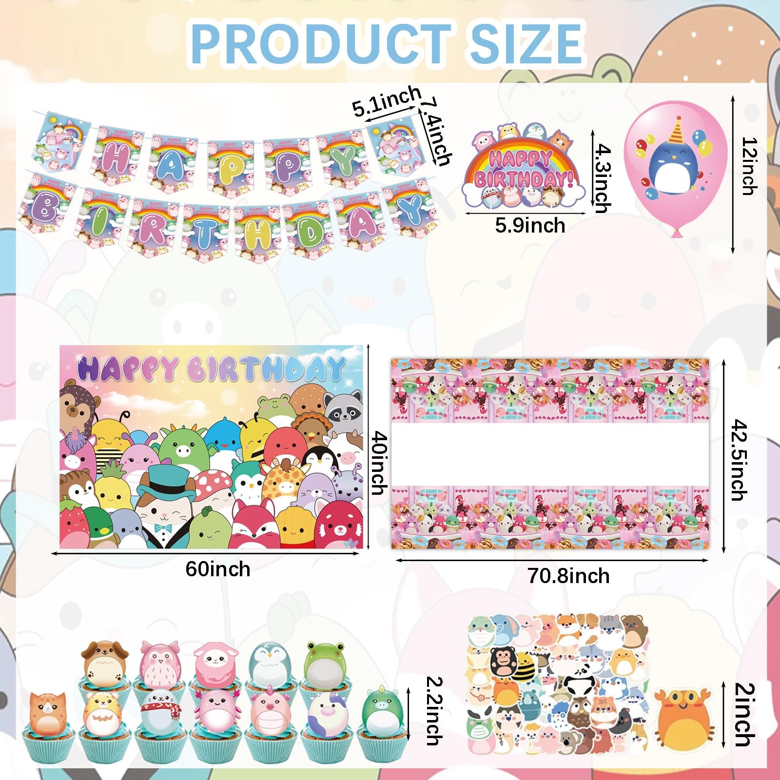 biepi 102Pcs Birhthday Party Supplies, Birthday Decorations,Include Birthday Banner,Cake Topper,Cupcake Toppers,Tablecloth,Balloons,Stickers Backdrop