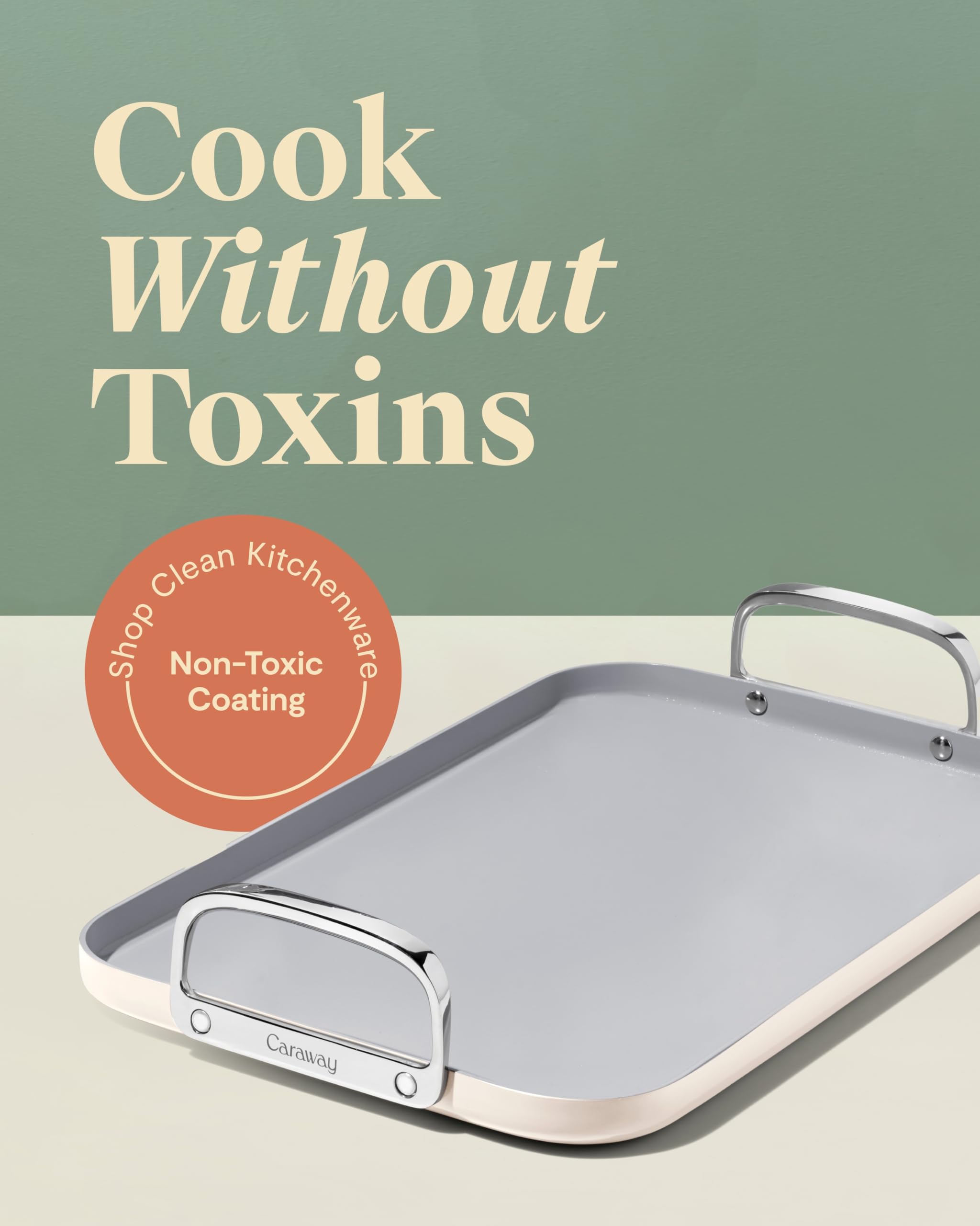 Caraway Double Burner Griddle - 19x12” Griddle Pan - Non-Stick Ceramic Coated - Non Toxic, PTFE & PFOA Free - Oven Safe & Compatible with All Stovetops - Cream