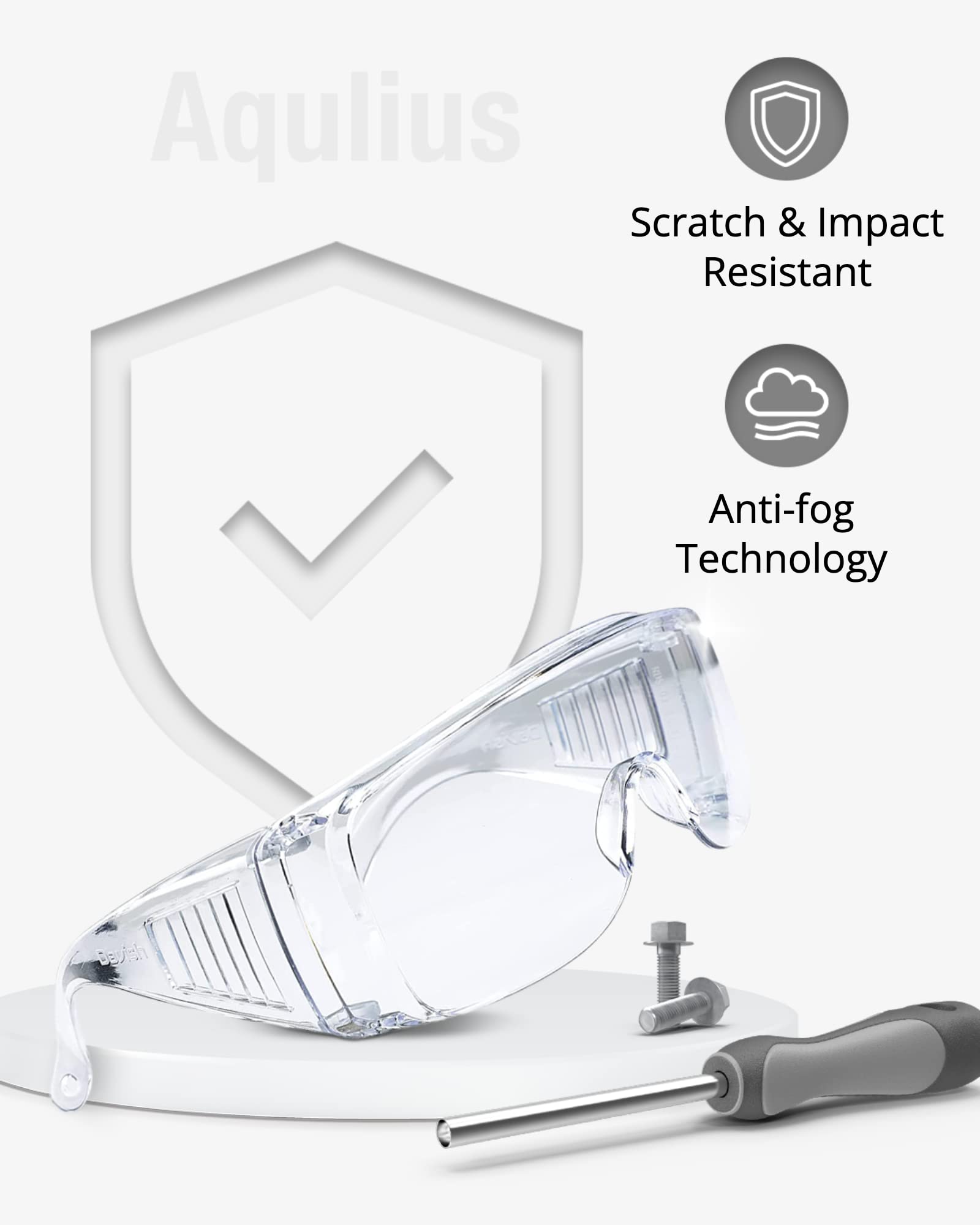 Aqulius 3 Bulk Pack Safety Glasses Over Eyeglasses (Anti-Fog & Scratch Resistant) Crystal Clear Eye Protection - OTG Safety Goggles