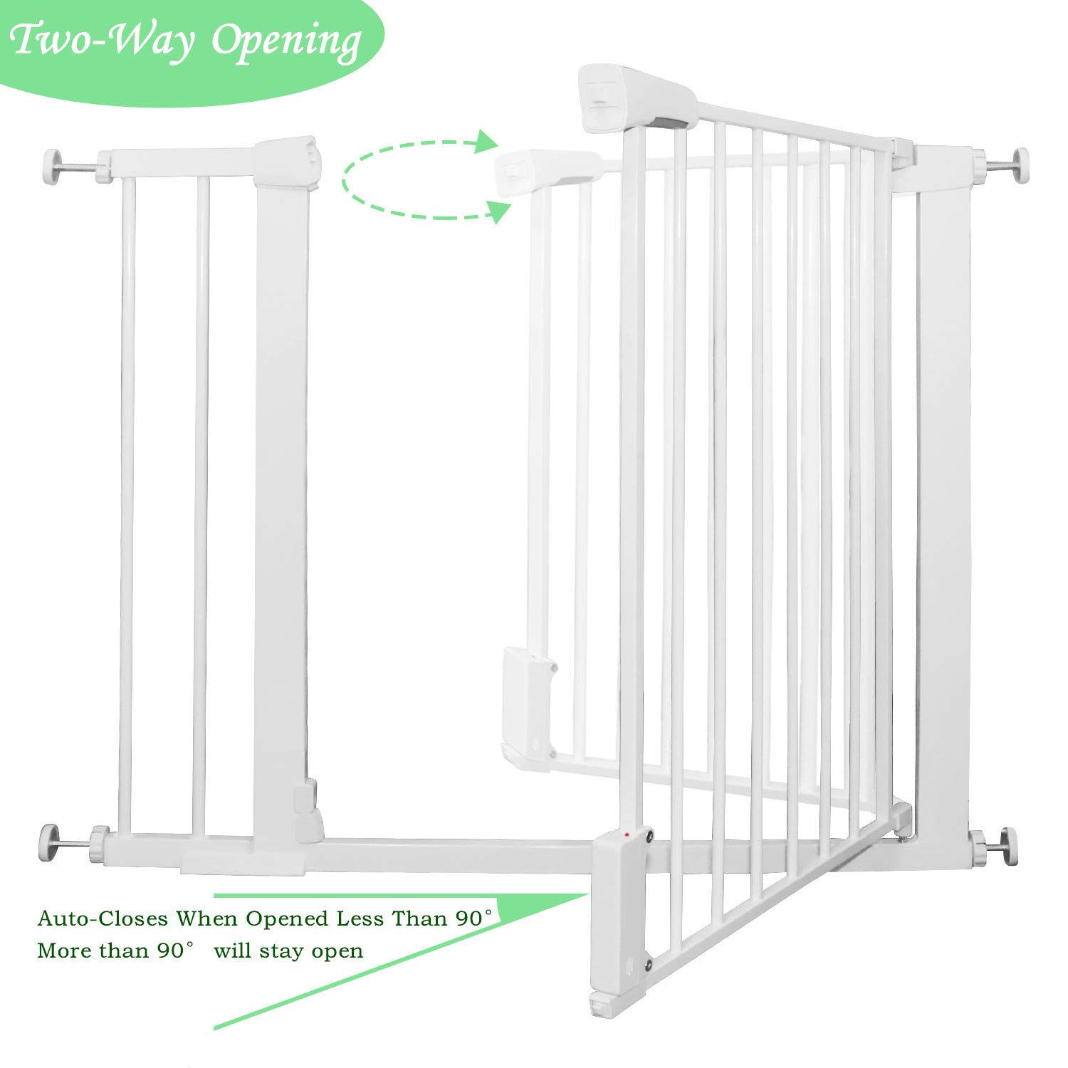 Auto Close Door Gate with Alarm 29.5" to 51.6" Extra Wide Walk Thru Baby Gate No Drilling, White