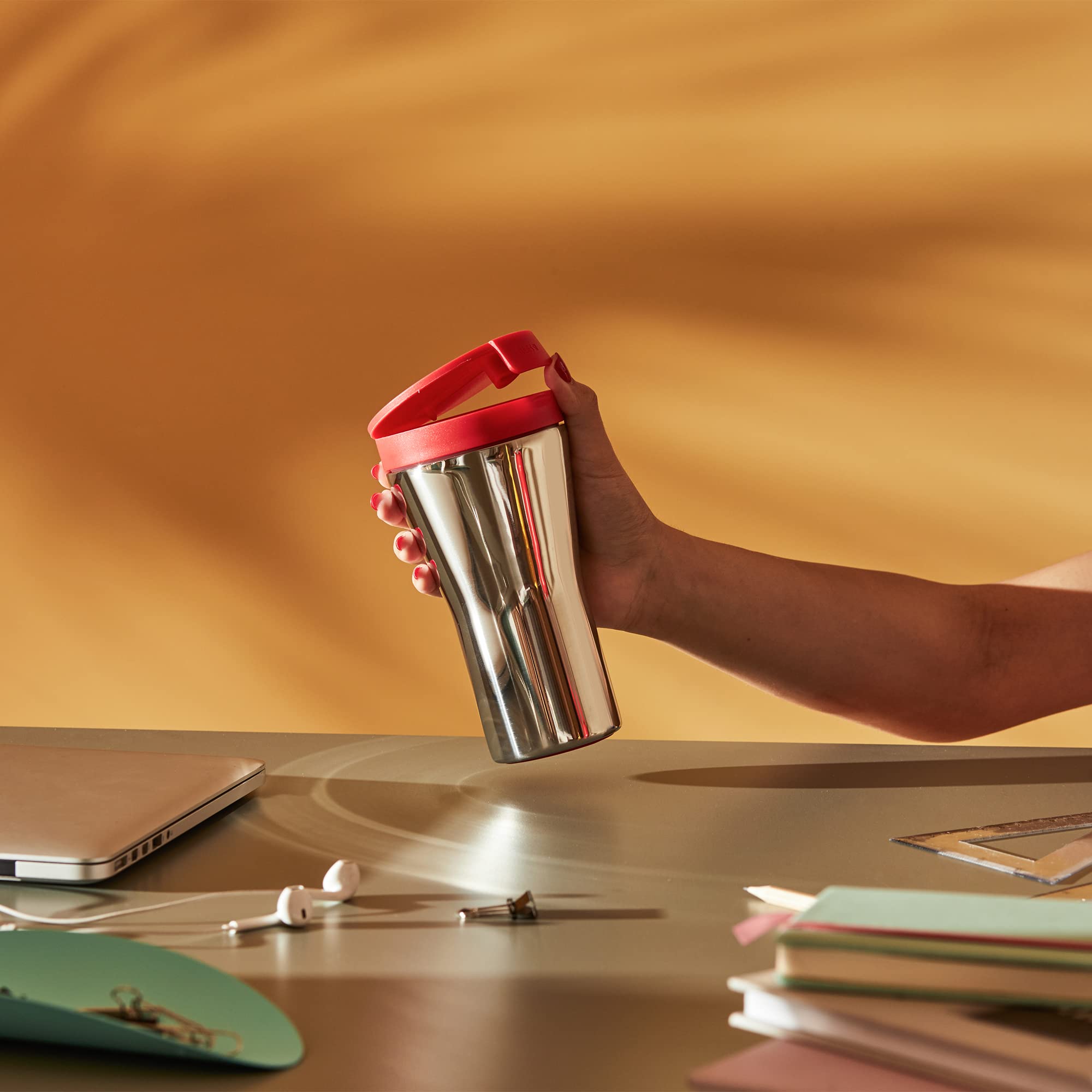 Alessi Caffa, Double wall travel mug in 18/10 stainless steel and thermoplastic resin, red., One size